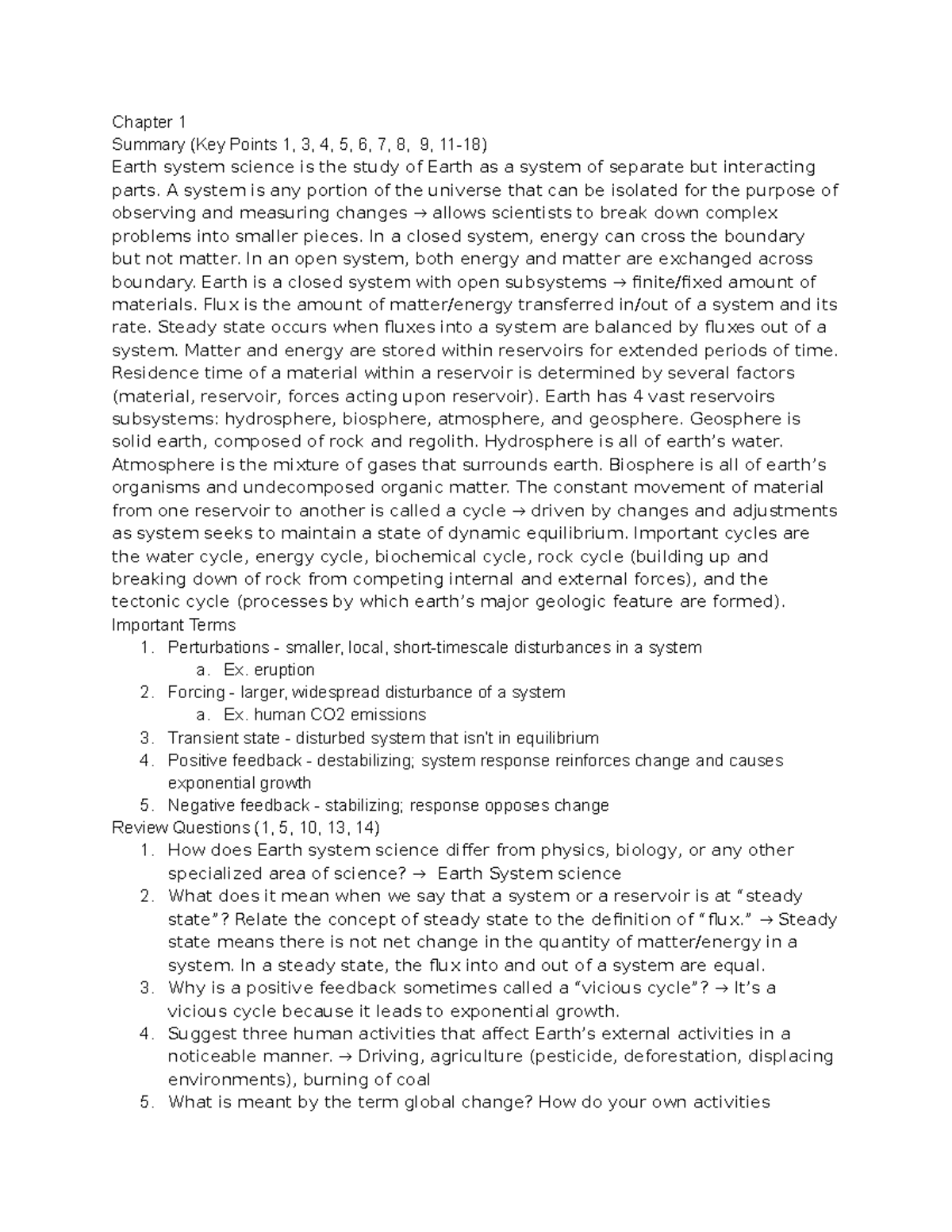 EES080 study guide exam 1 - Chapter 1 Summary (Key Points 1, 3, 4, 5, 6 ...