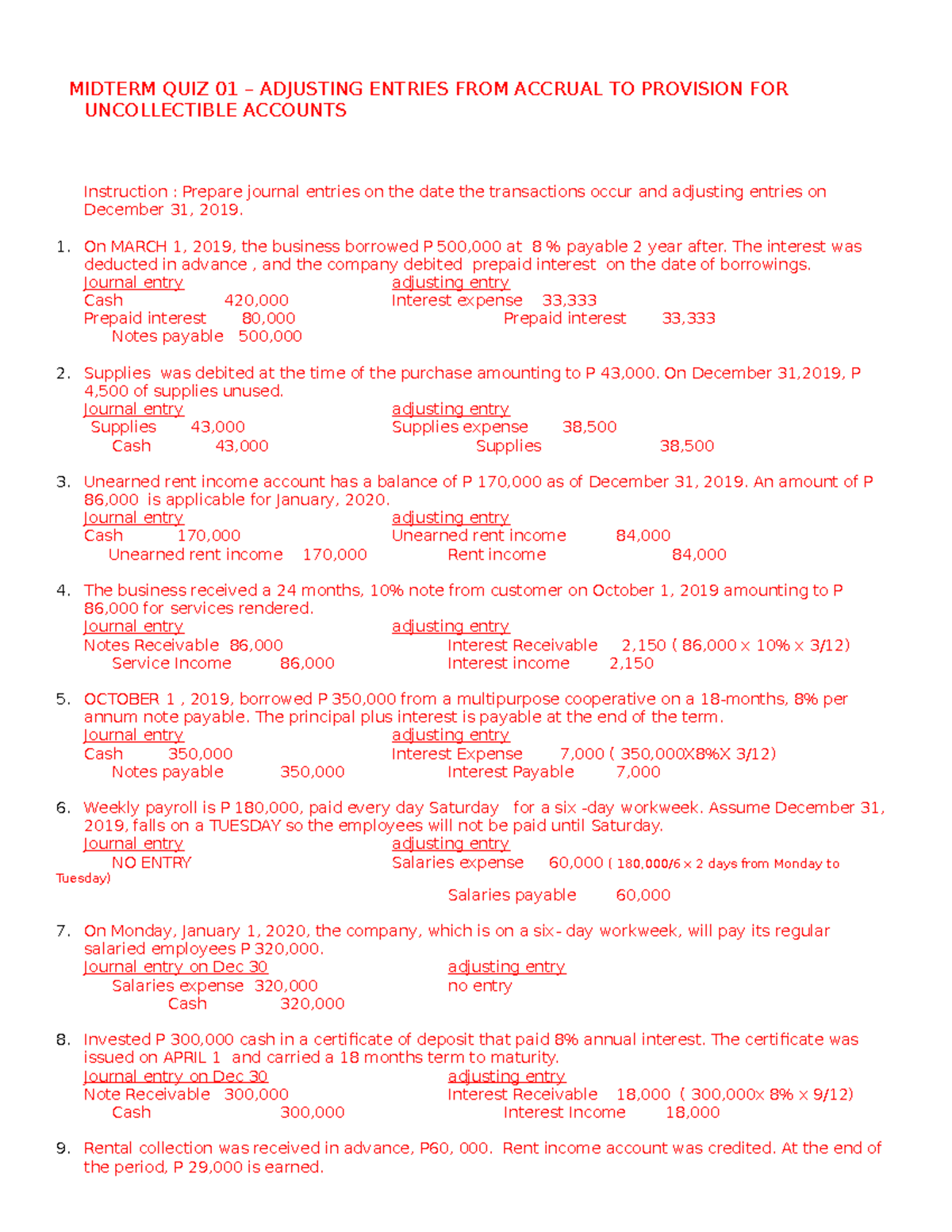 Adjusting 1 - Practice - MIDTERM QUIZ 01 – ADJUSTING ENTRIES FROM ...