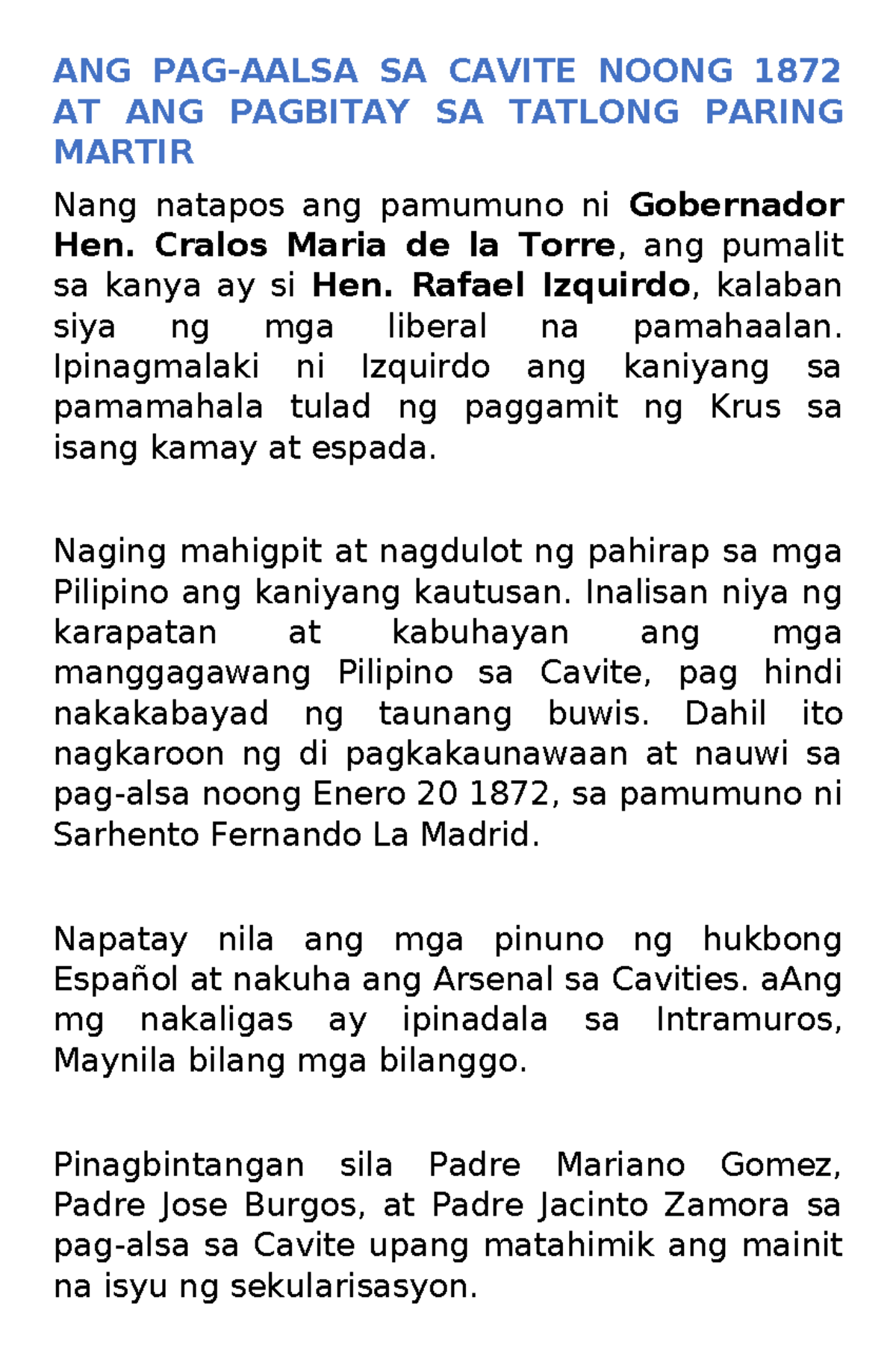 Aralin SA Arpan - ANG PAG-AALSA SA CAVITE NOONG 1872 AT ANG PAGBITAY SA ...
