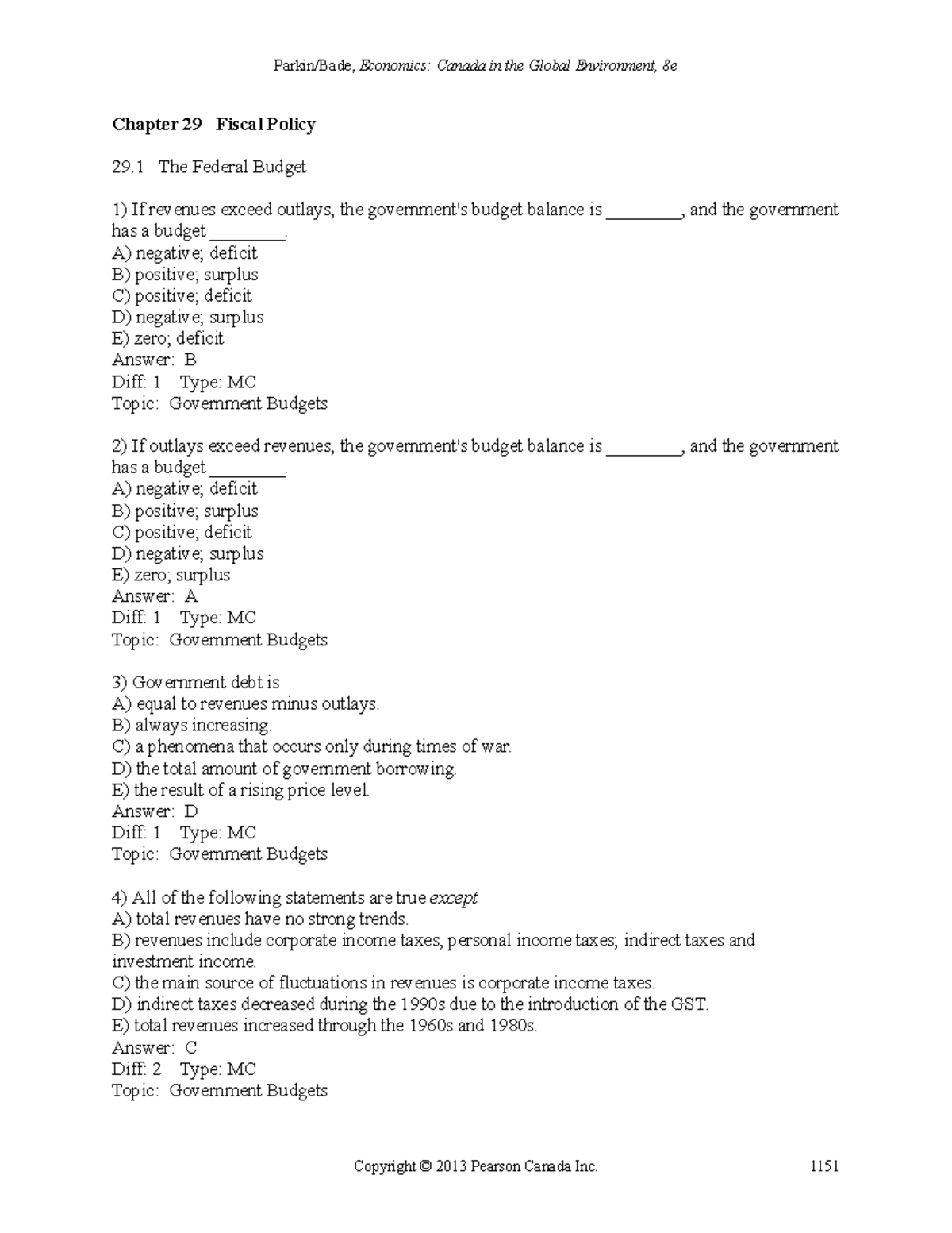 Macro Econ Test Bank part 5 - Chapter 29 Fiscal Policy 29 The Federal ...