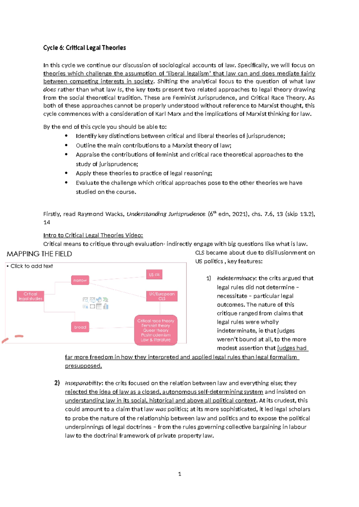 LC6 Notes - Critical legal theories - Cycle 6: Critical Legal Theories ...