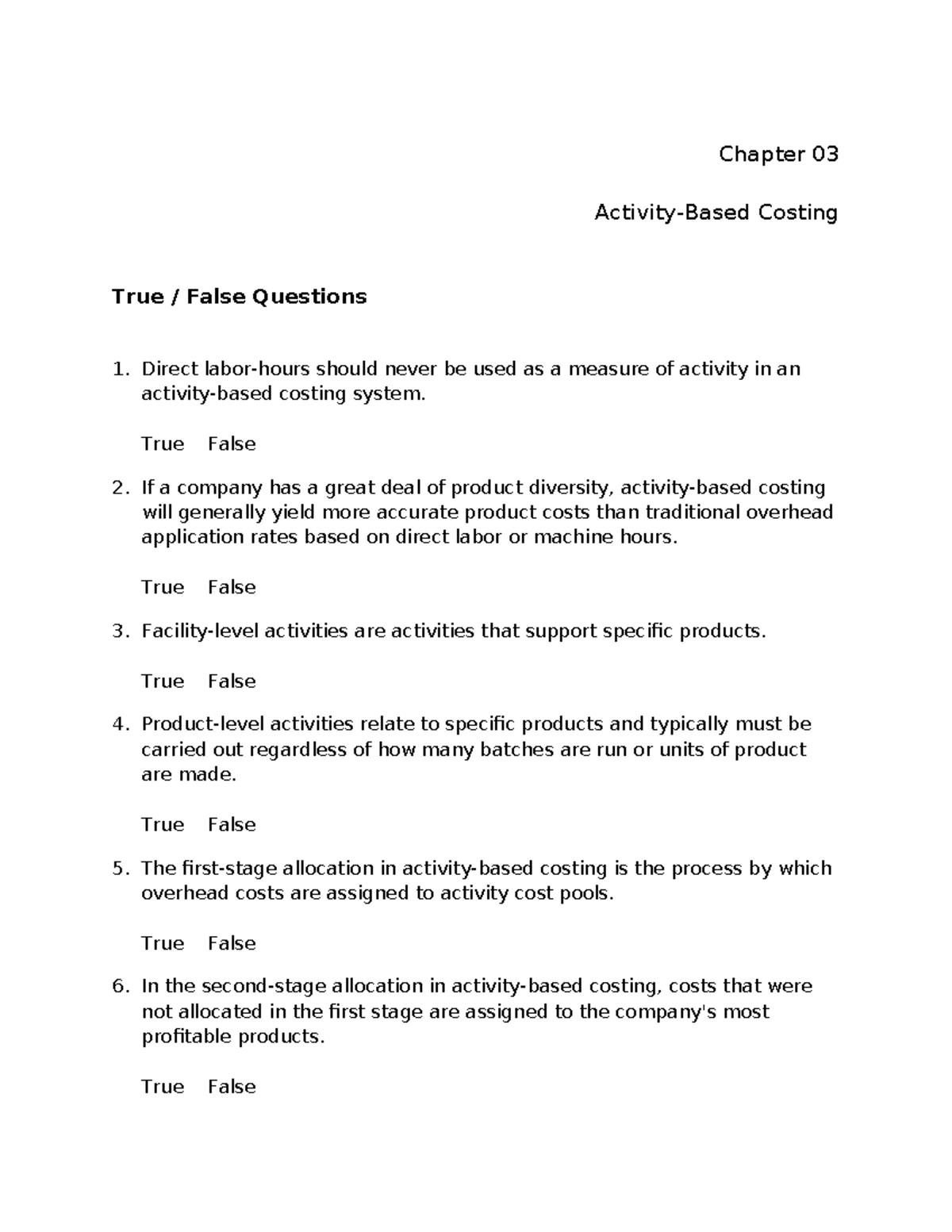 Answer key abc costing - Important Assignment - Chapter 03 Activity ...