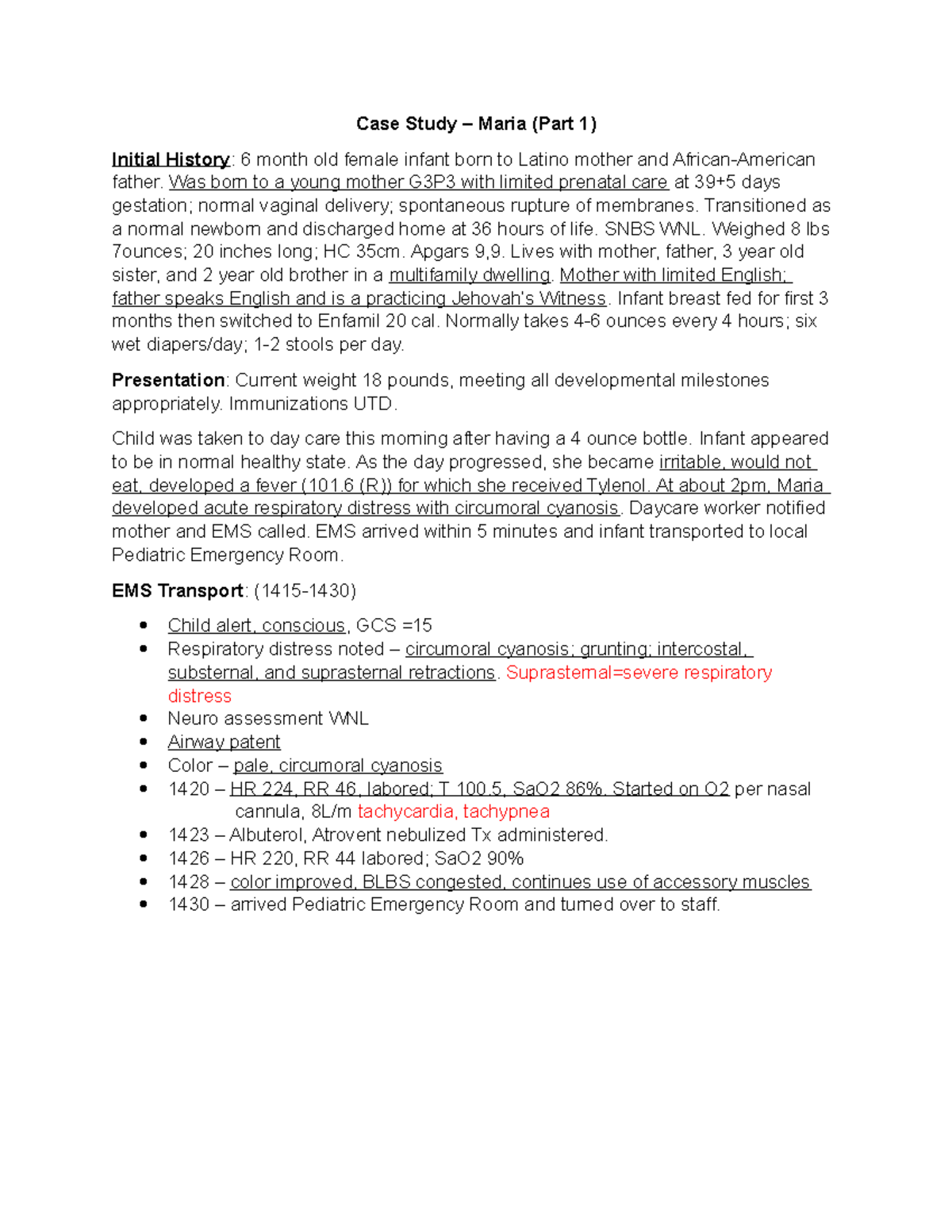 Maria Case Study Part 1 - Case Study – Maria (Part 1) Initial History ...