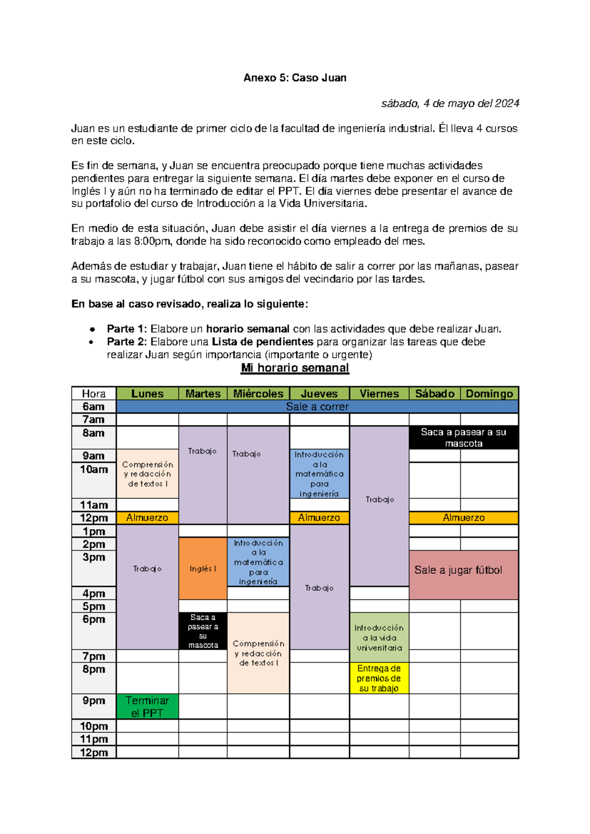 IVU Actividad 5 Milagros Campos - Anexo 5: Caso Juan sábado, 4 de mayo ...