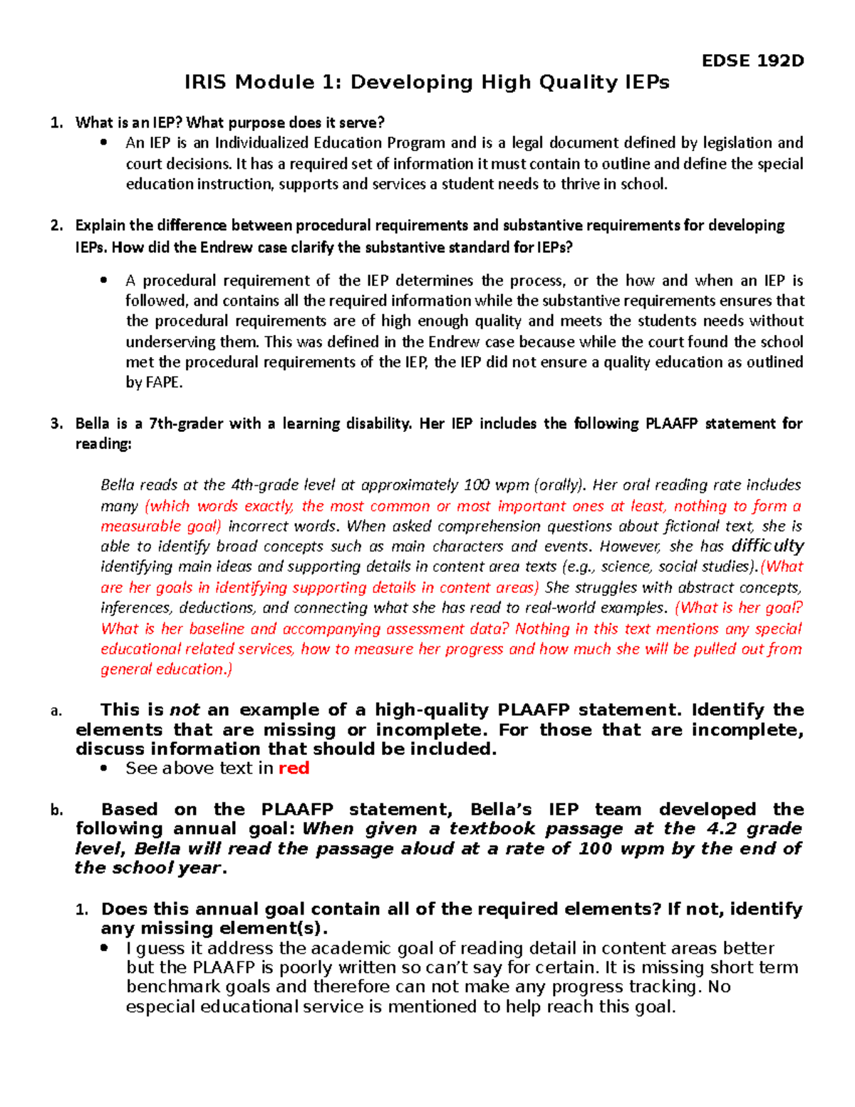 IRIS Module 1 - Developing High Quality IEPs - EDSE 192D IRIS Module 1 ...