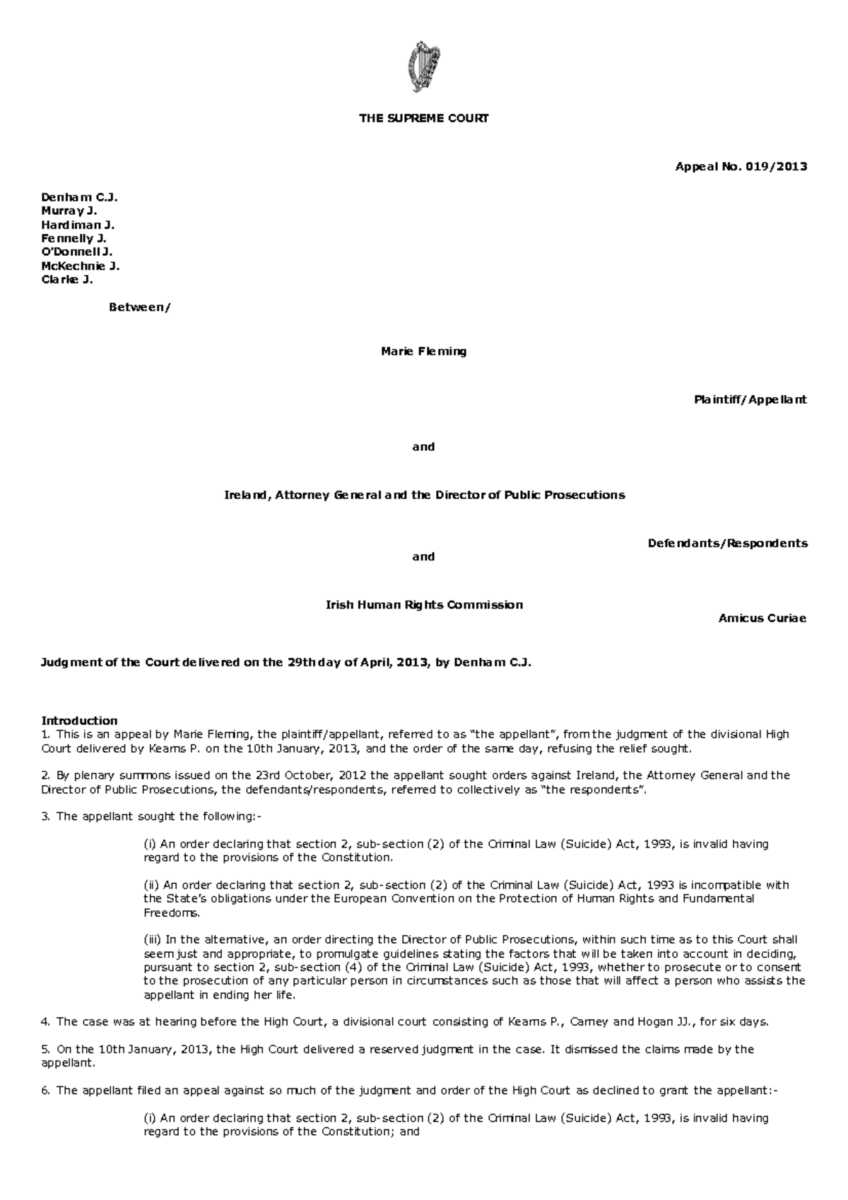 Fleming v Ireland - SC judgement - THE SUPREME COURT Appeal No. 019 ...
