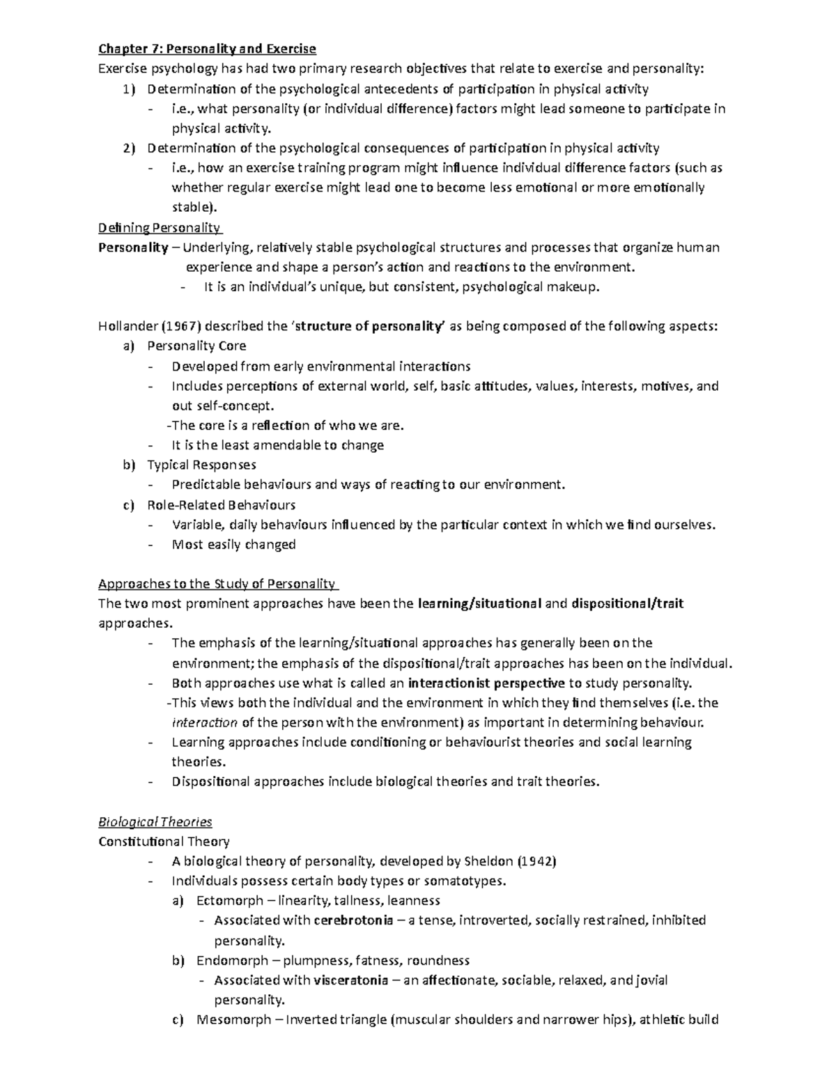 Chapter-7 - Lecture notes 7 - Chapter 7: Personality and Exercise ...