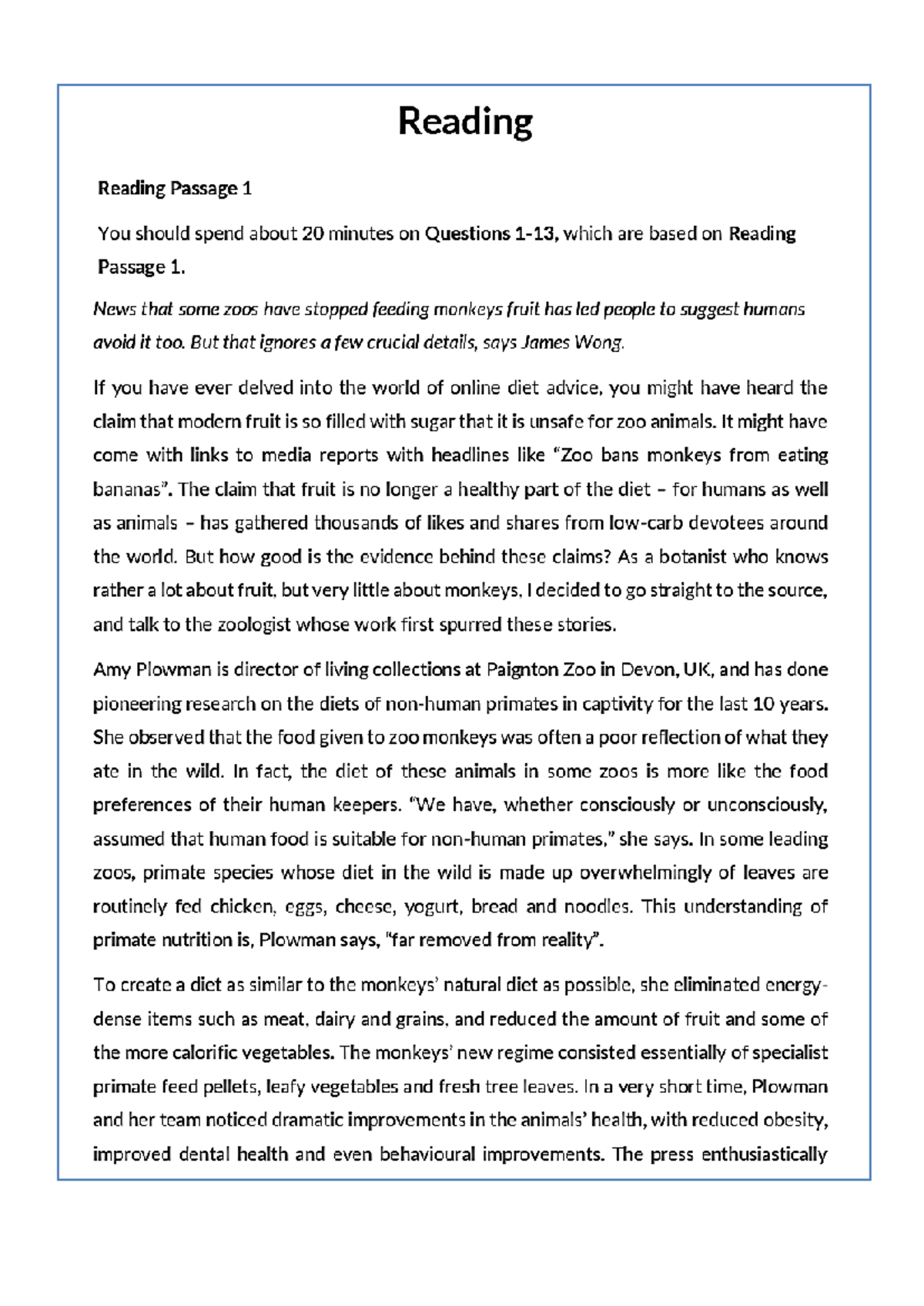 TEST 8 - Reading - test ielts - Reading Reading Passage 1 You should ...