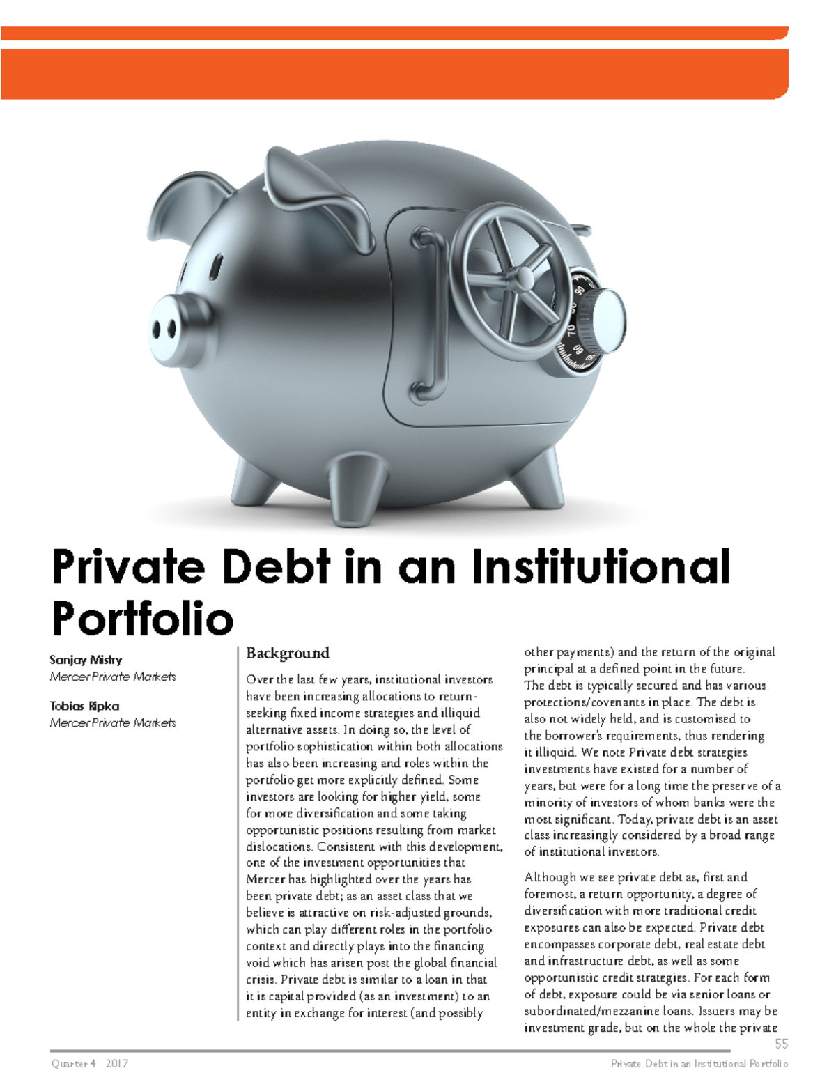7 private debt 2-26-18 - Private Debt in an Institutional Portfolio Sanjay Mistry Mercer Private ...