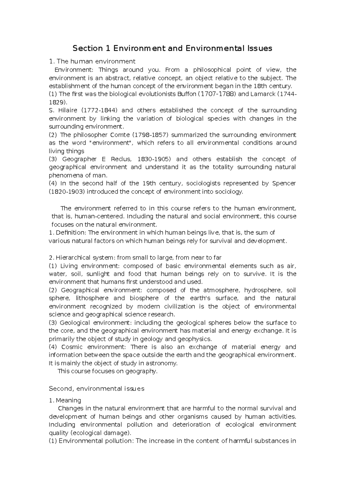 Section 1 Environment and Environmental Issues - The human environment ...