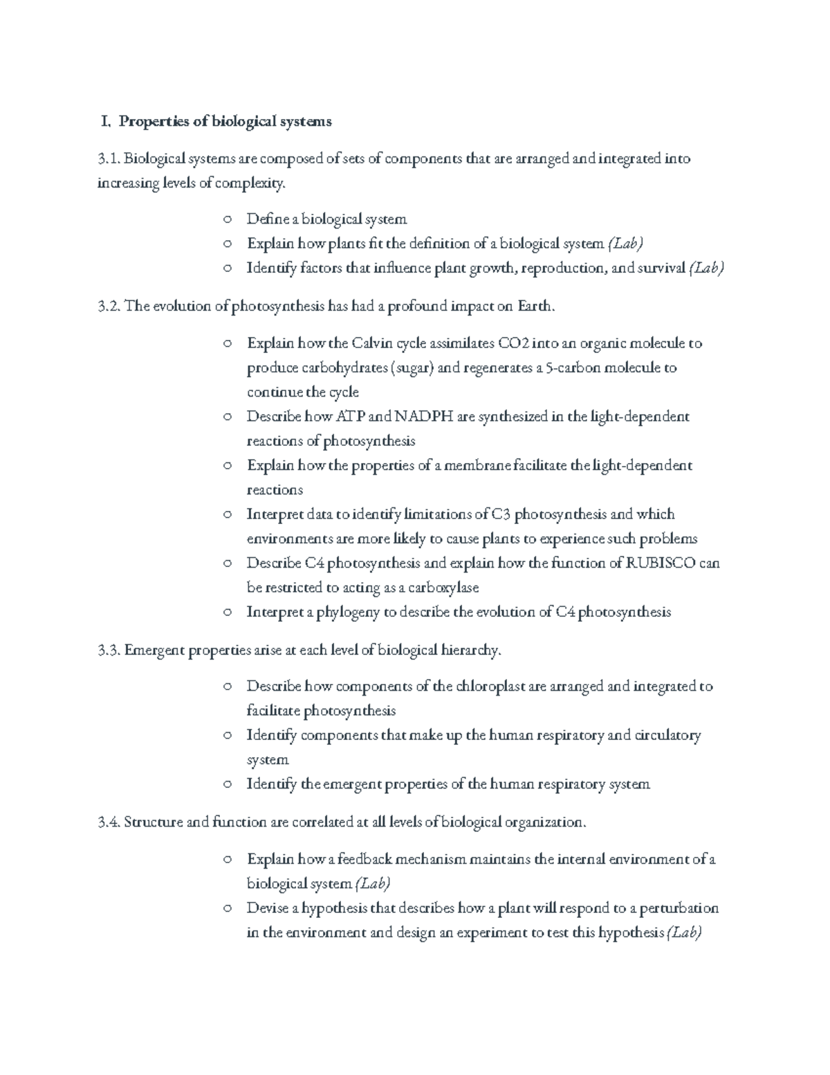 I. Properties of biological systems Lecture Notes - I. Properties of ...