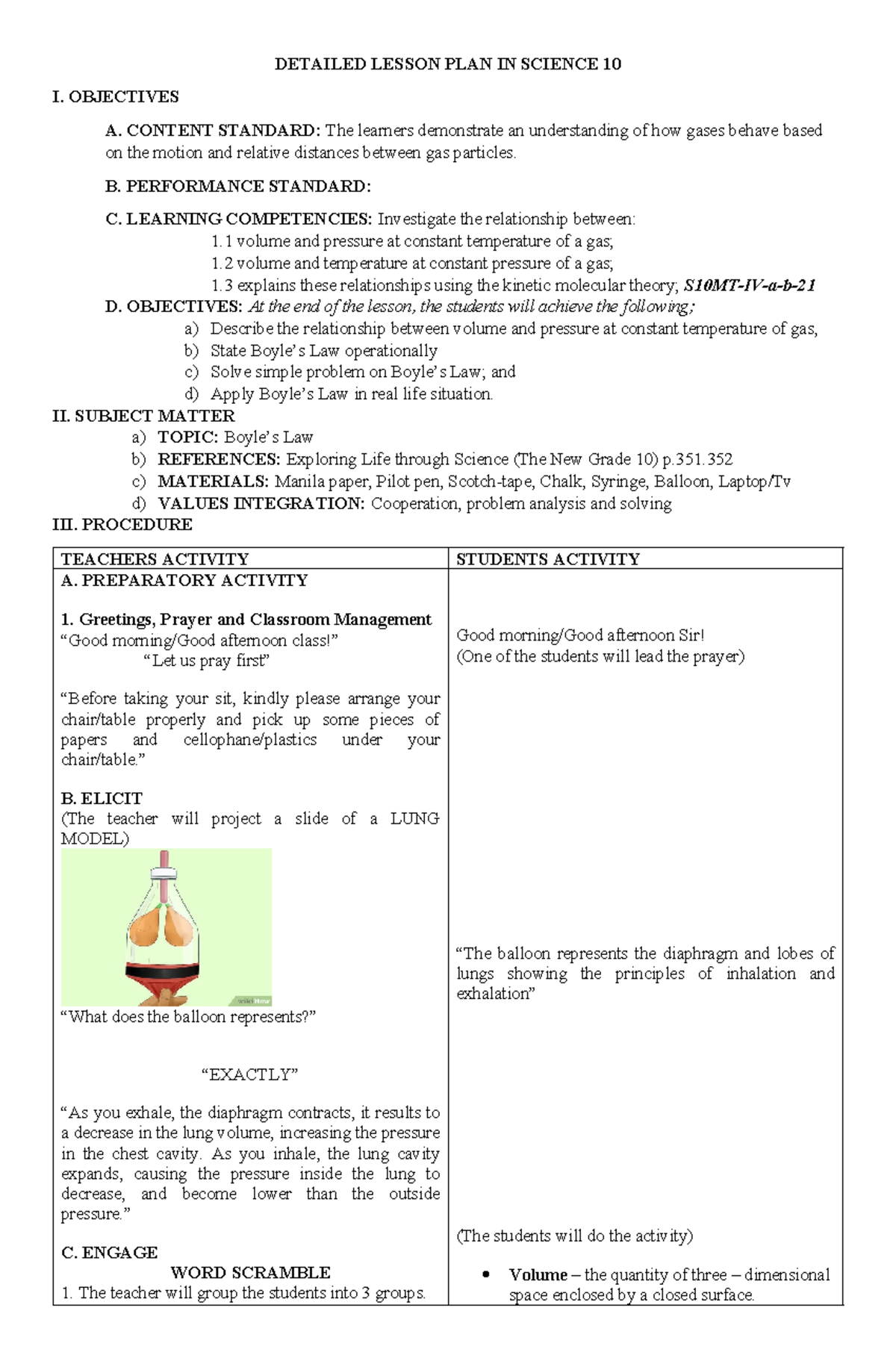 Detailed Lesson PLAN IN Science 10 - DETAILED LESSON PLAN IN SCIENCE 10 ...
