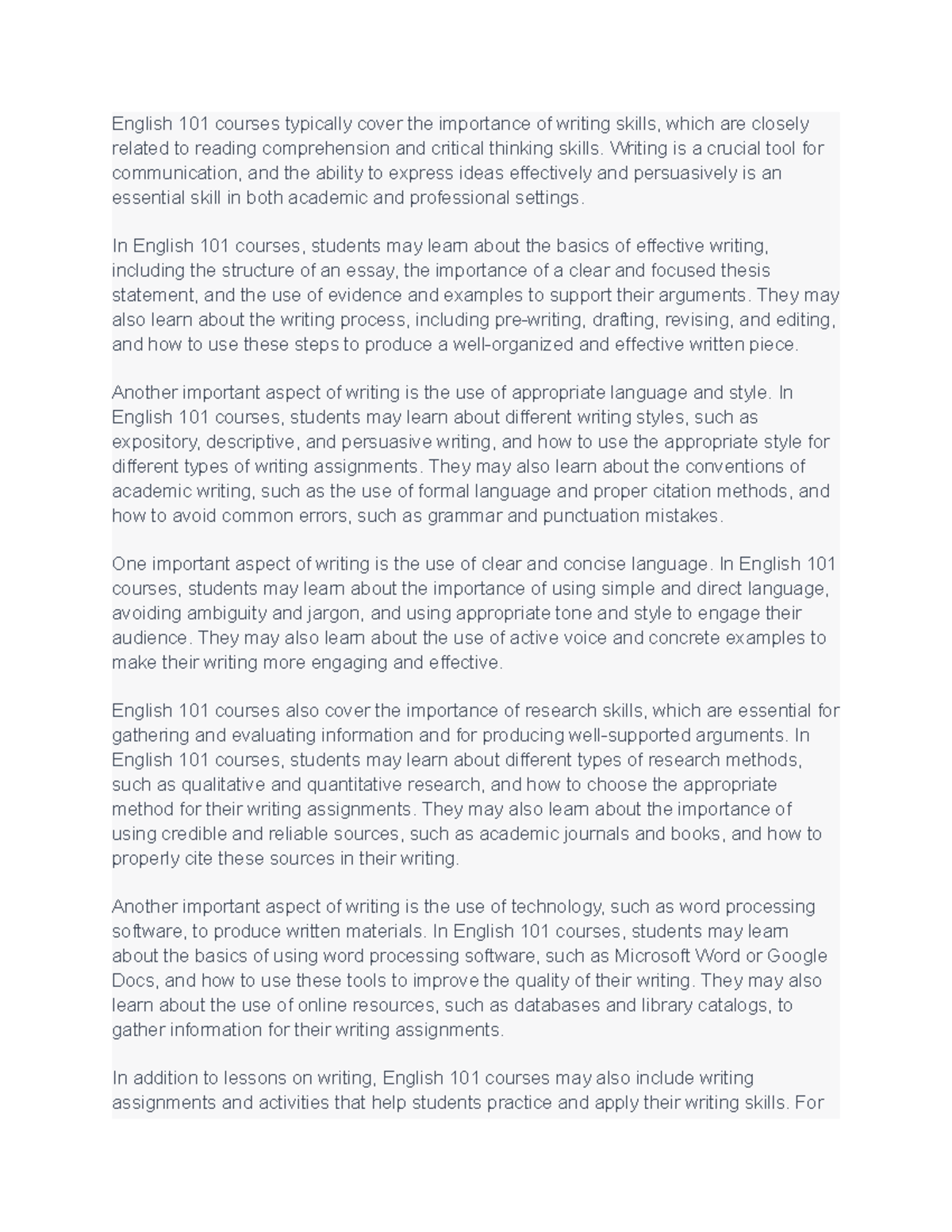 English 101 Chapter 7 - English 101 courses typically cover the ...