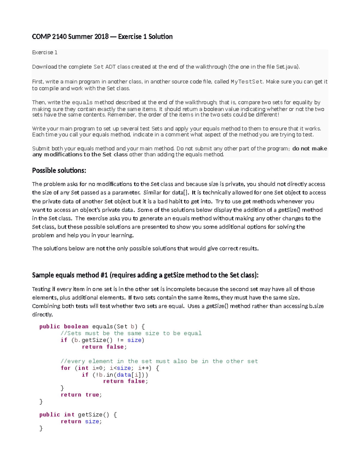 Exercise Solutions - COMP 2140 Summer 2018 - Exercise 1 Solution ...