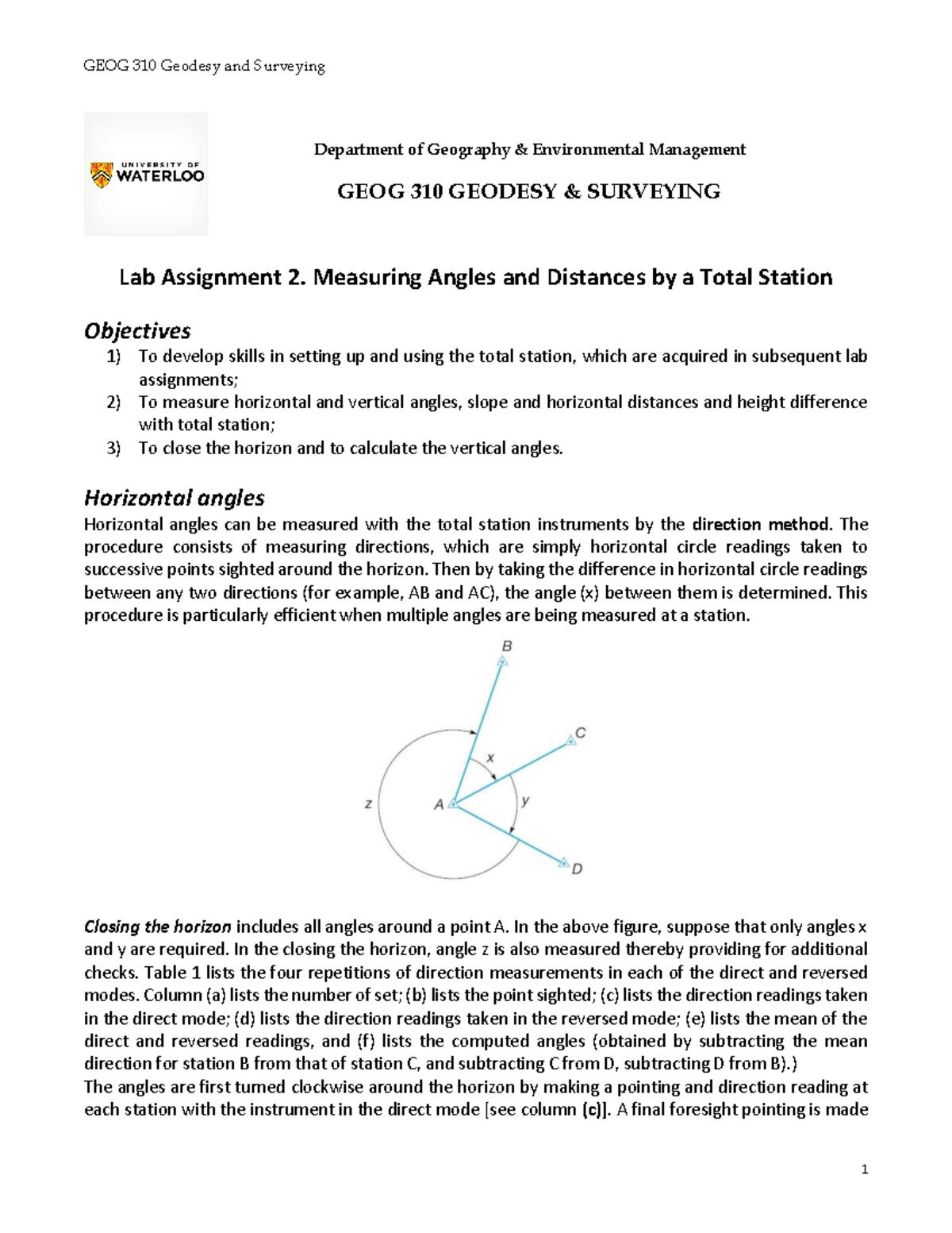 Assignment Lab2 - Angles Distances - Lab Assignment 2. Measuring Angles ...