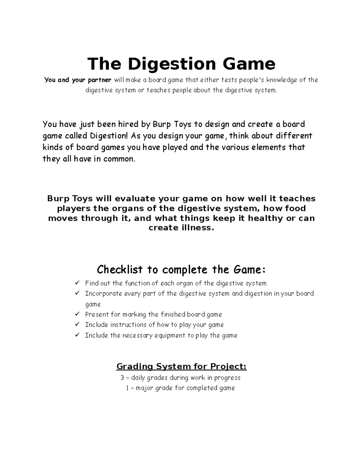 A P The Digestion Game guidelines - The Digestion Game You and your ...