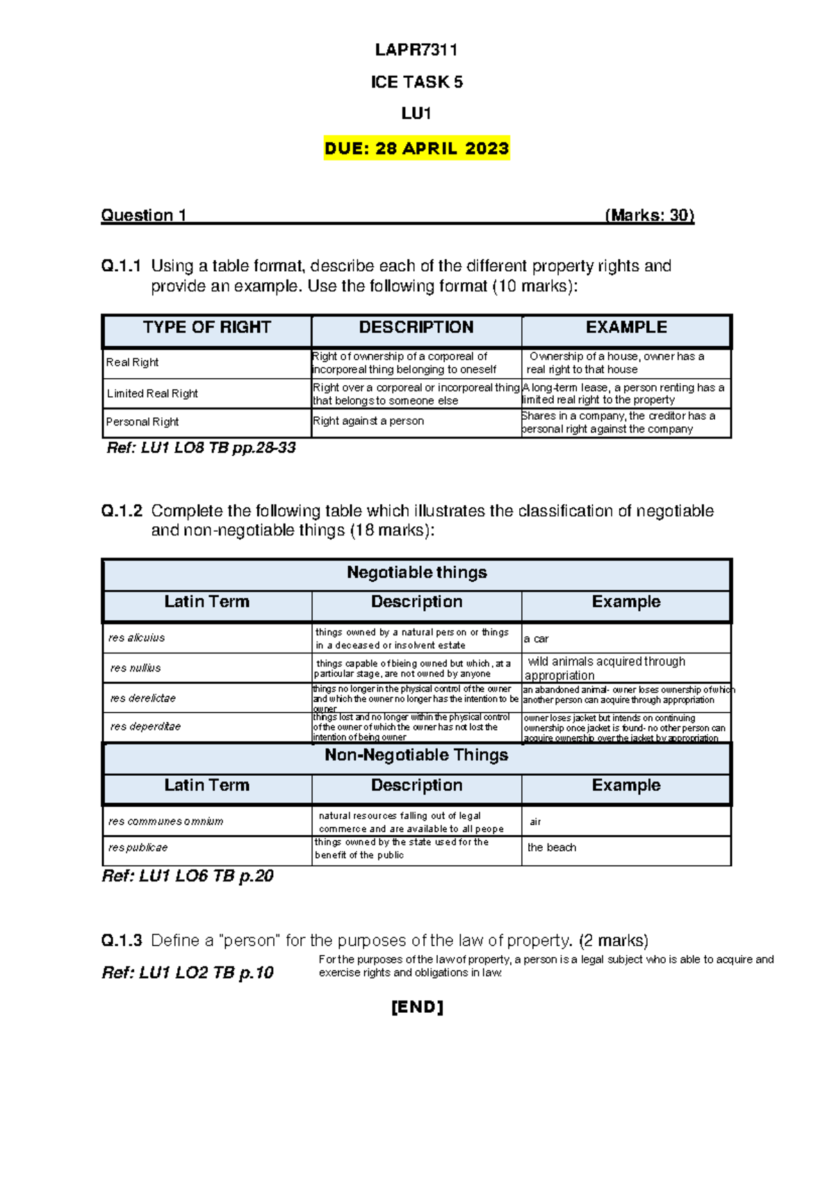 ICE TASK 5 - 2023 - LAPR ICE TASK 5 LU DUE: 28 APRIL 2023 Question 1 (Marks: 30) Q.1 Using a ...