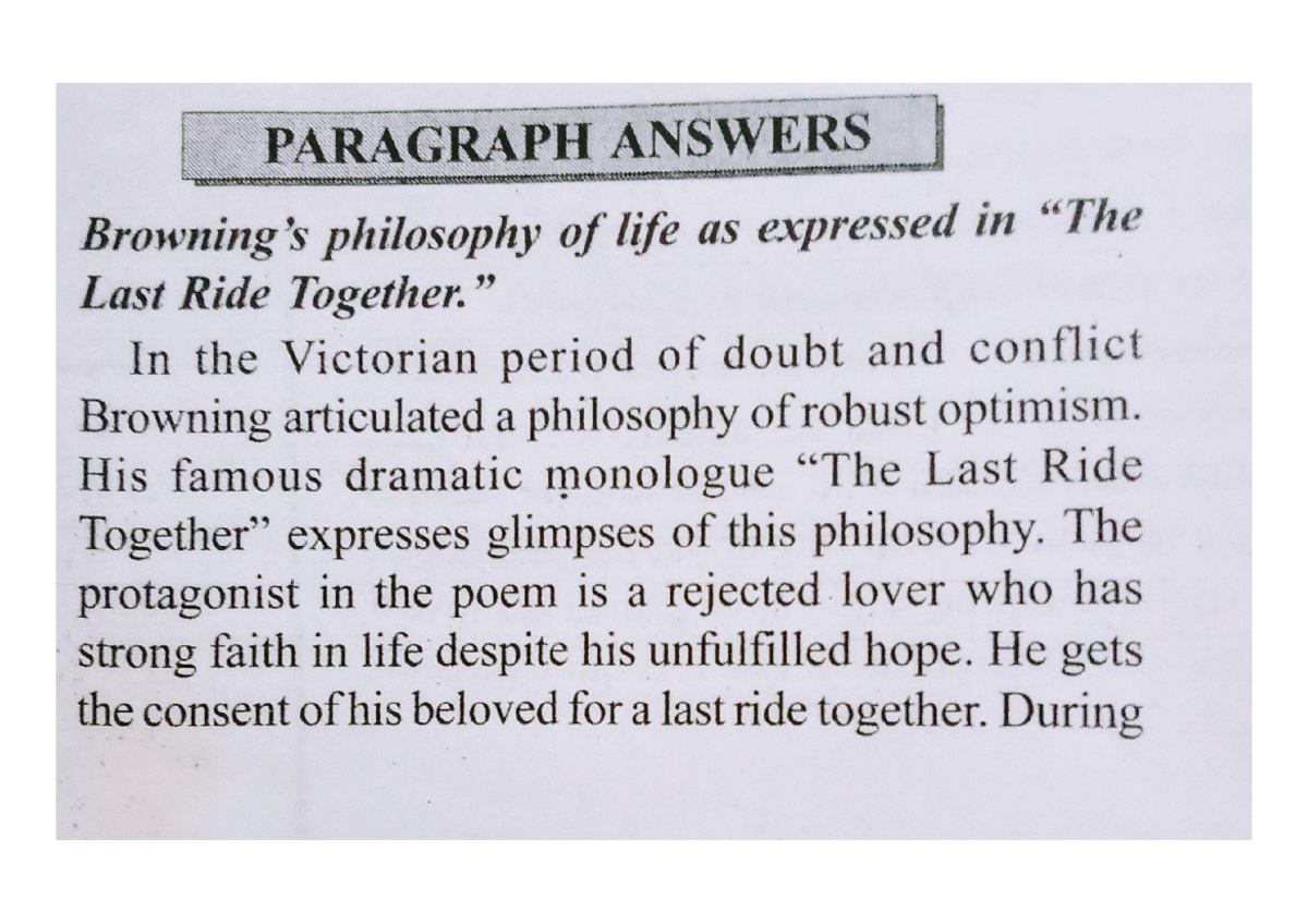 Chapter 9 paragraph answer - PARAGRAPH ANSWERS philosophy of life as ...