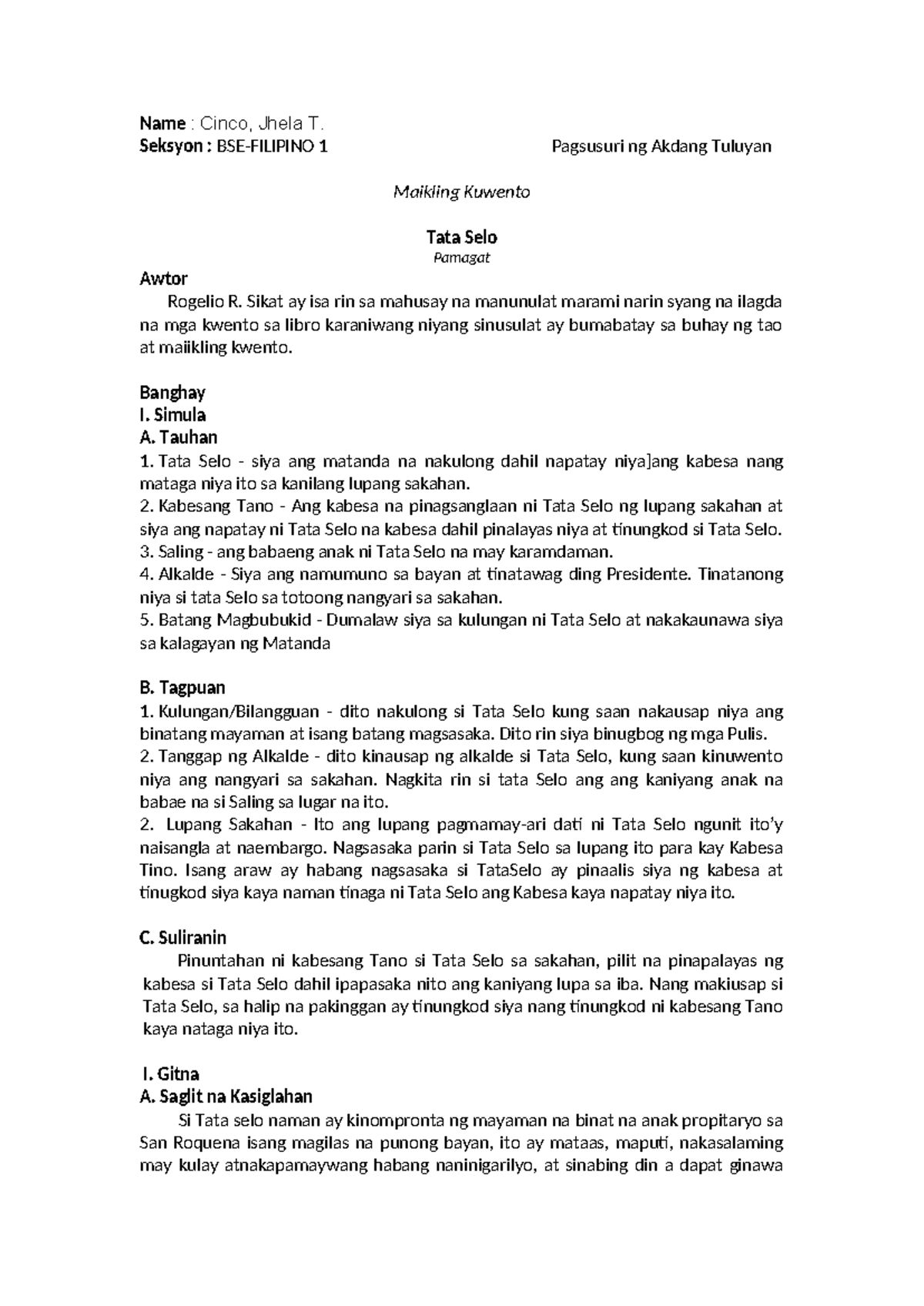 Akdang Tuluyan at Patula - Name : Cinco, Jhela T. Seksyon : BSE ...