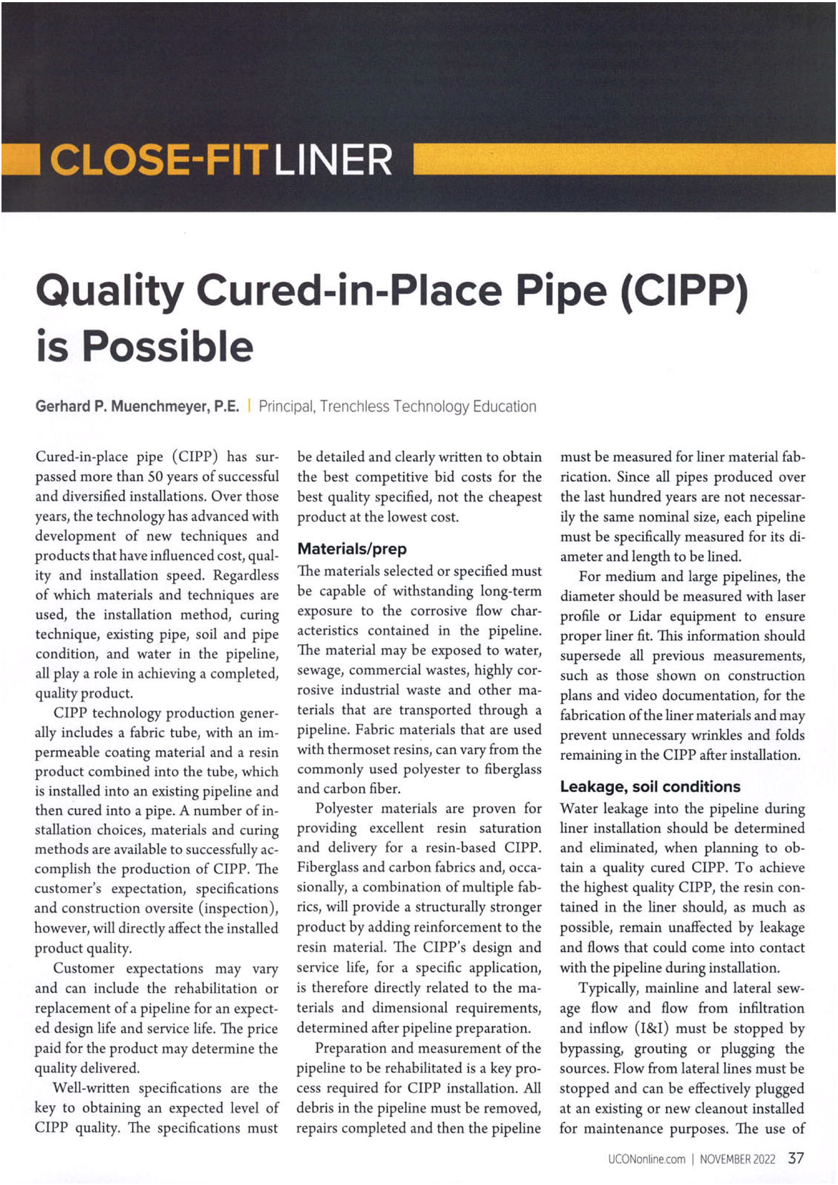 Quality Cured-in-Place Pipe (CIPP) is Possible - Business Management ...