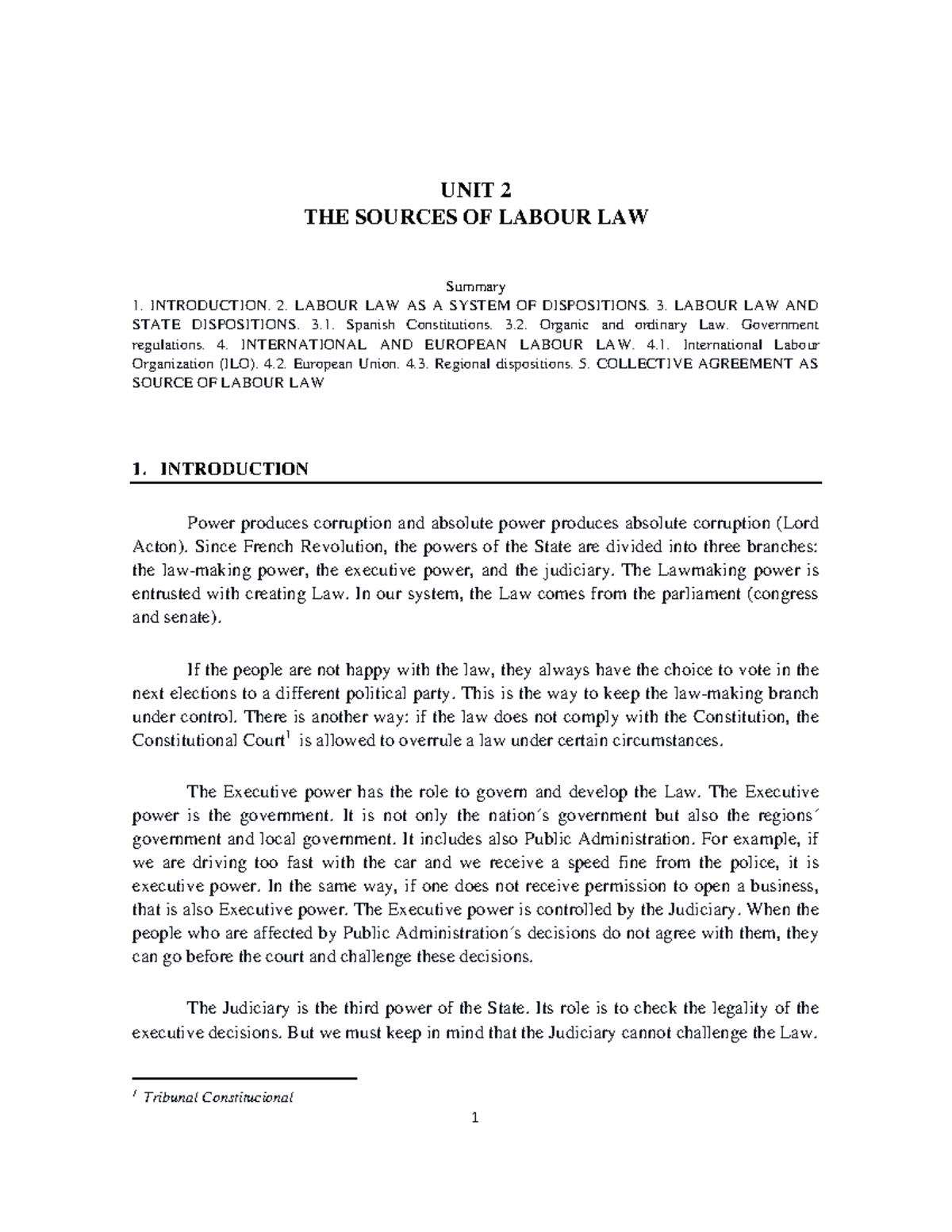 Unit 2 - The sources of Labour Law - UNIT 2 THE SOURCES OF LABOUR LAW ...