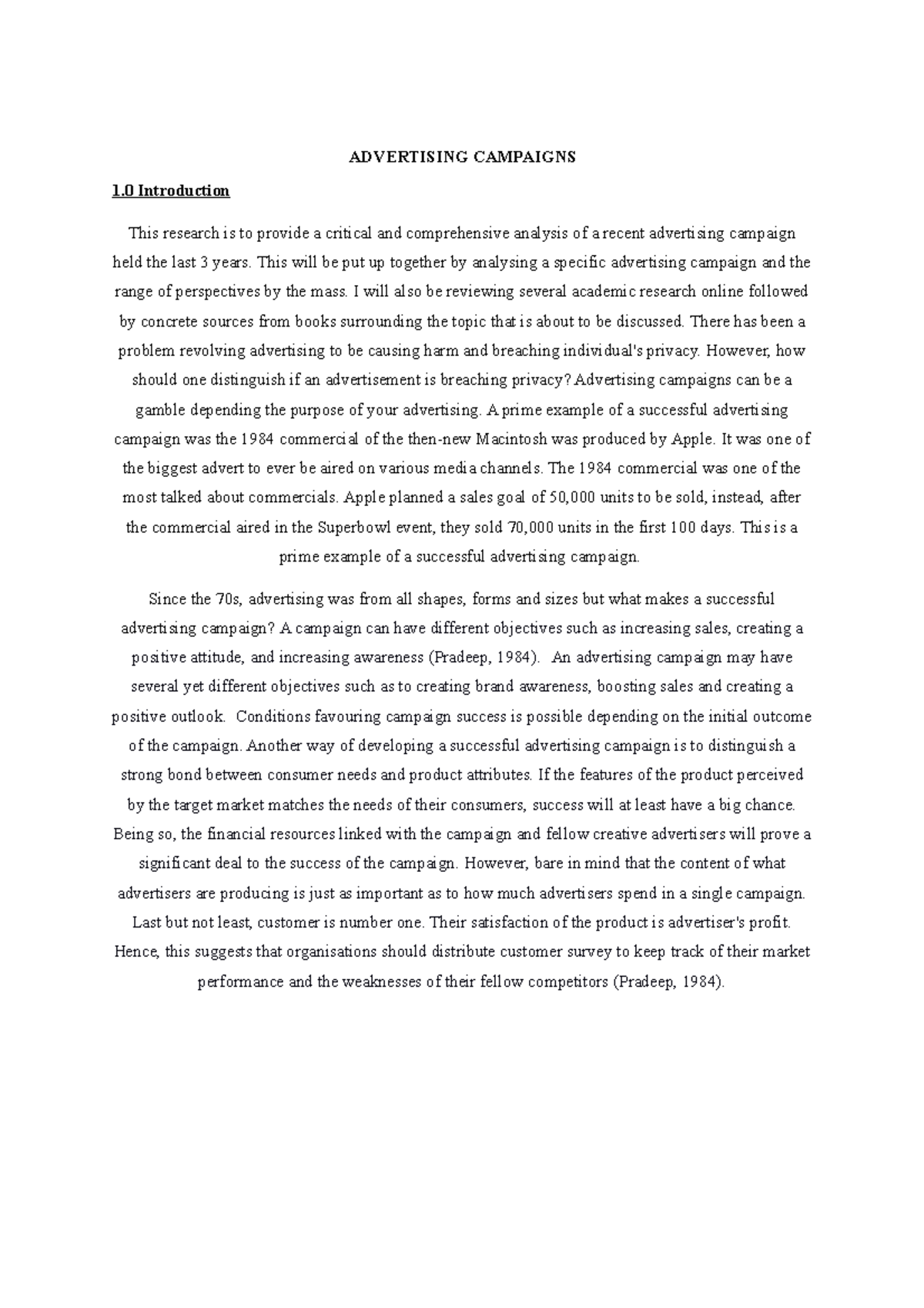 Advertising Case Study - ADVERTISING CAMPAIGNS 1 Introduction This ...