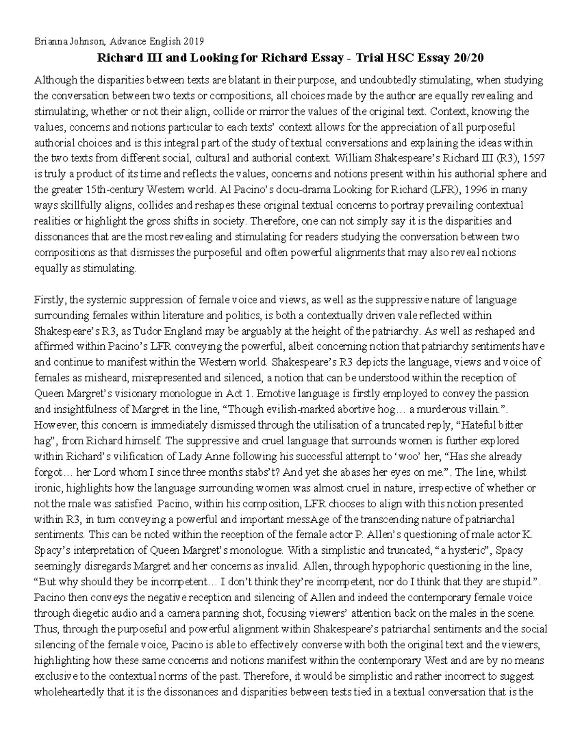 Richard III and Looking for Richard Essay - Context, knowing the values ...