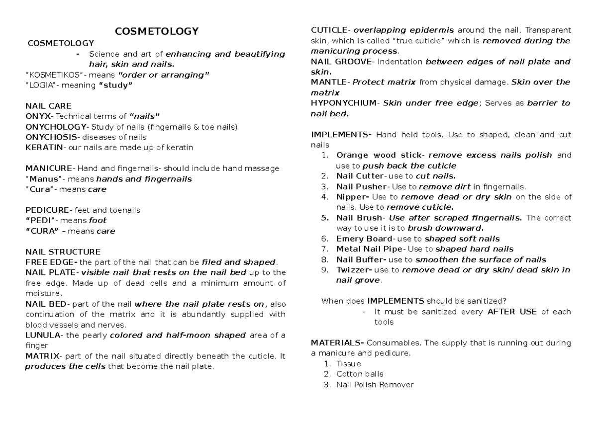 Cosmetology - This is just my reviewer - COSMETOLOGY COSMETOLOGY ...