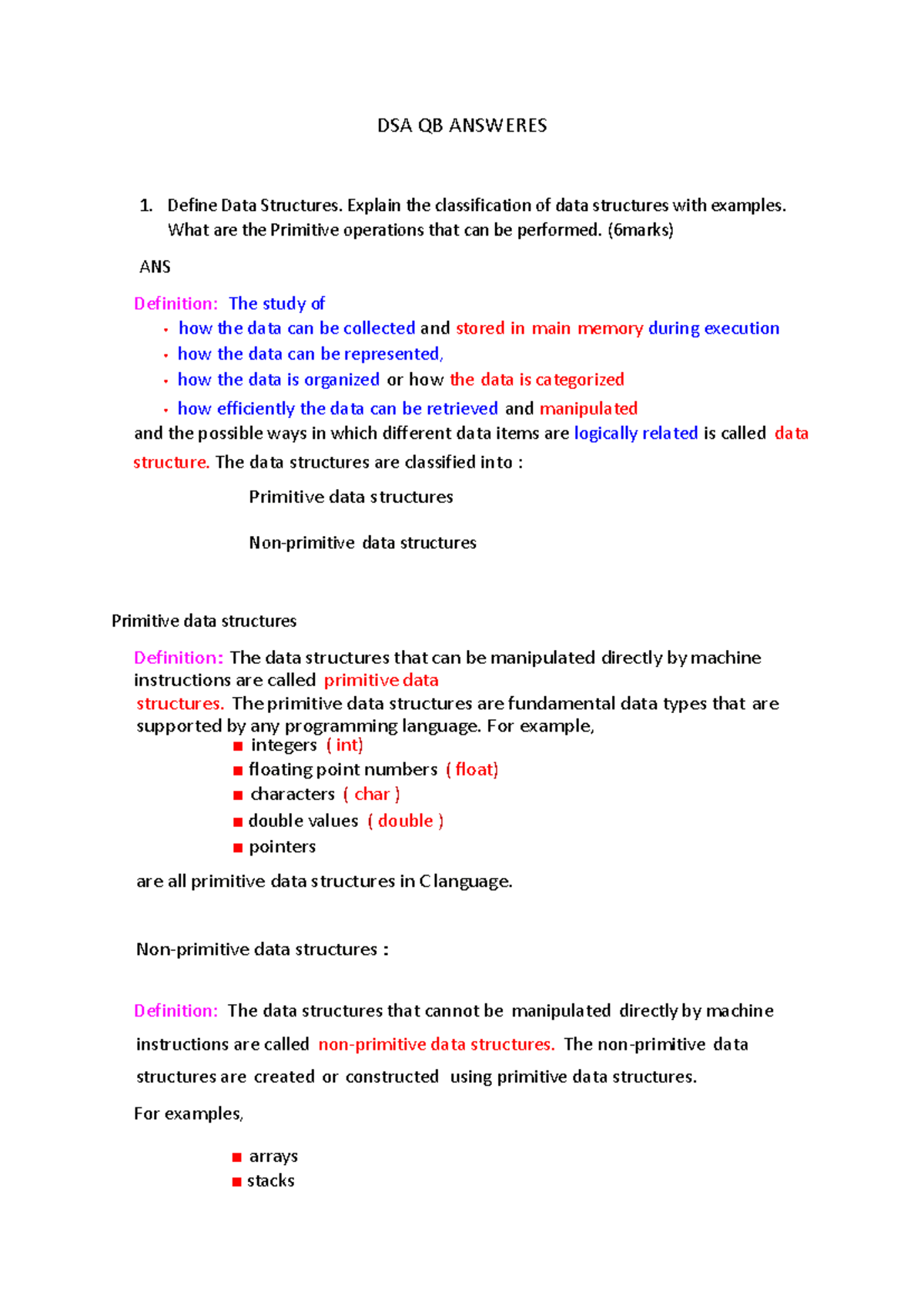 Define Data Structures - h DSA QB ANSWERES Define Data Structures ...