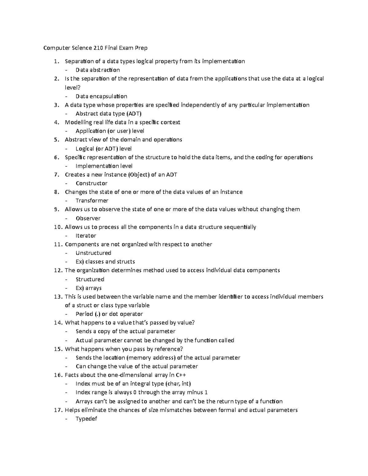 Computer Science 210 Final Exam Prep - Studocu