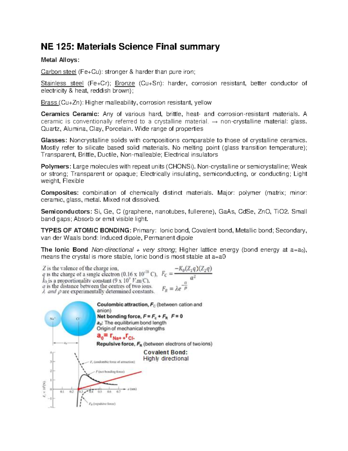 NE 125 Materials Science Final summary - Warning: TT: undefined function: 32 NE 125: Materials ...