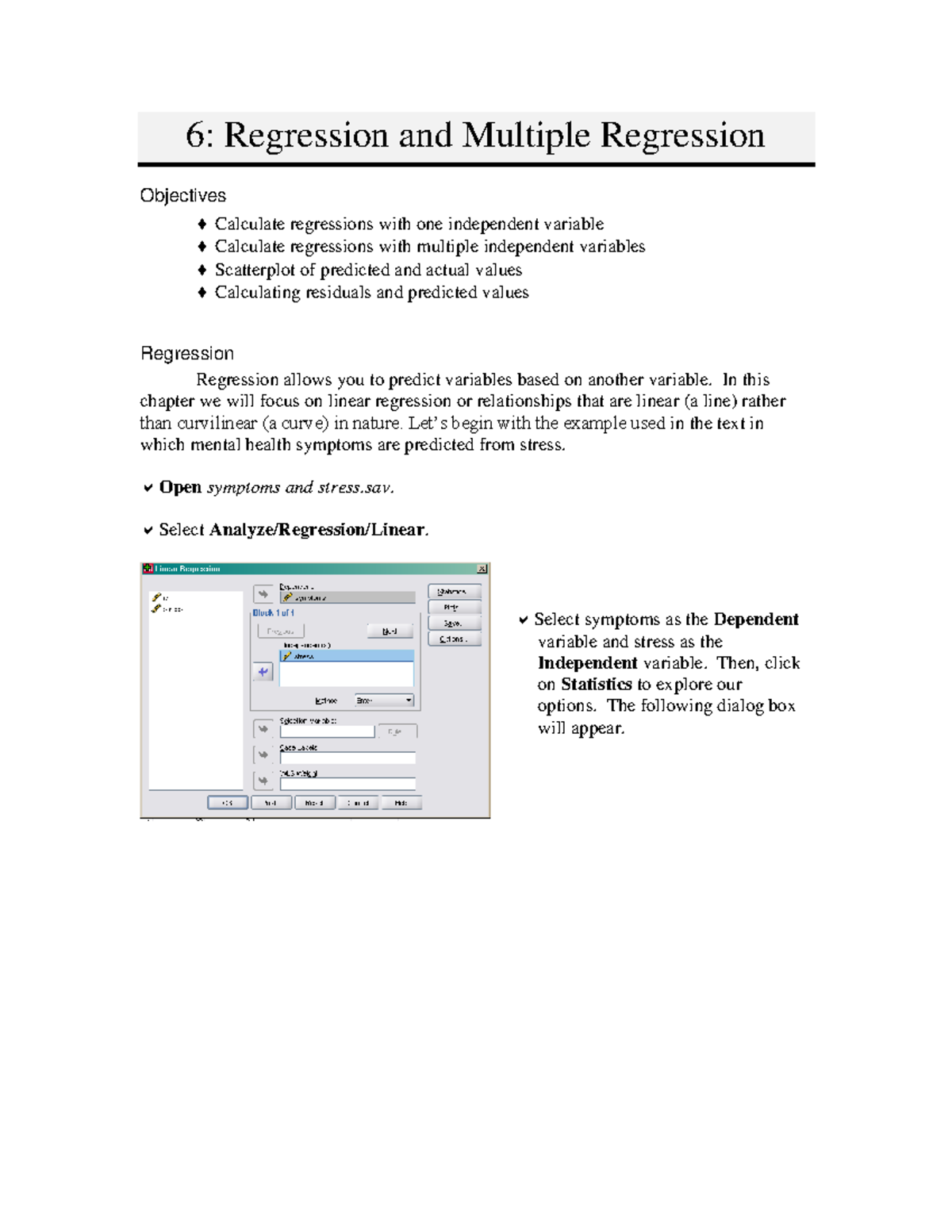 Spsschapter 6 - spss - 6: Regression and Multiple Regression Objectives ...
