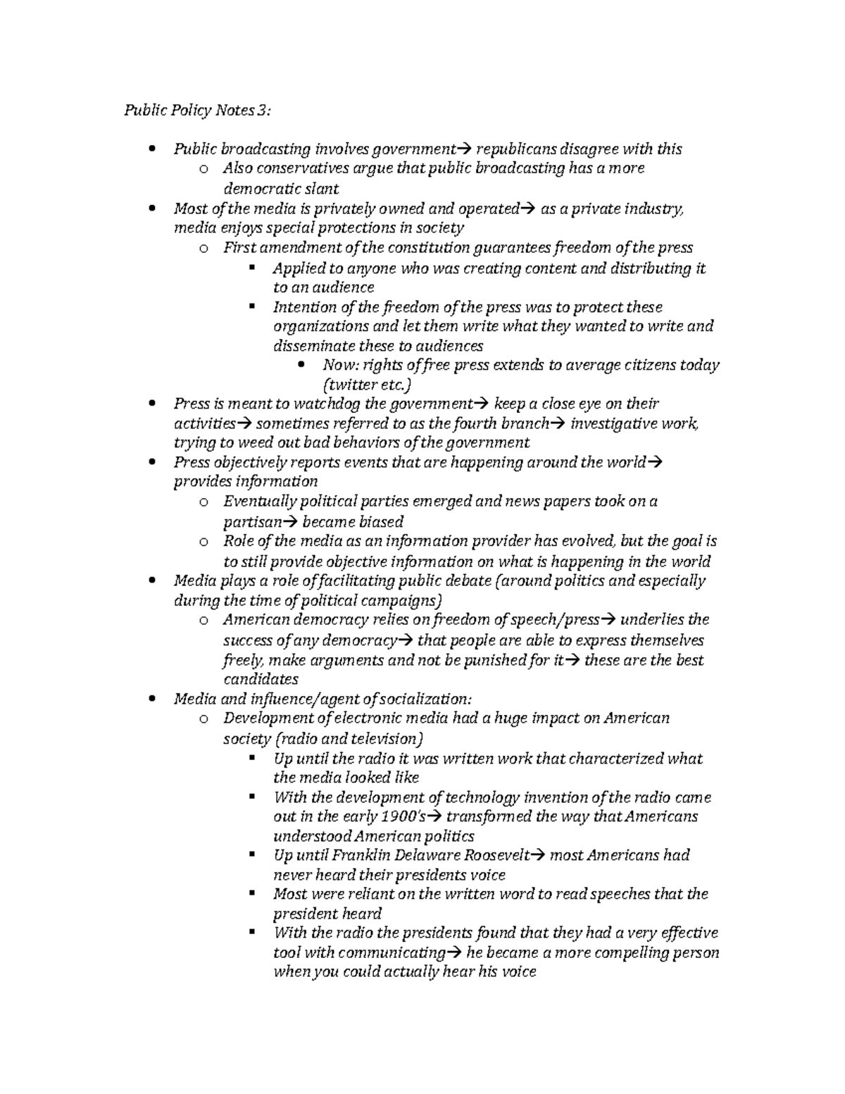 Public Policy Notes - ) Press is meant to watchdog the government keep ...