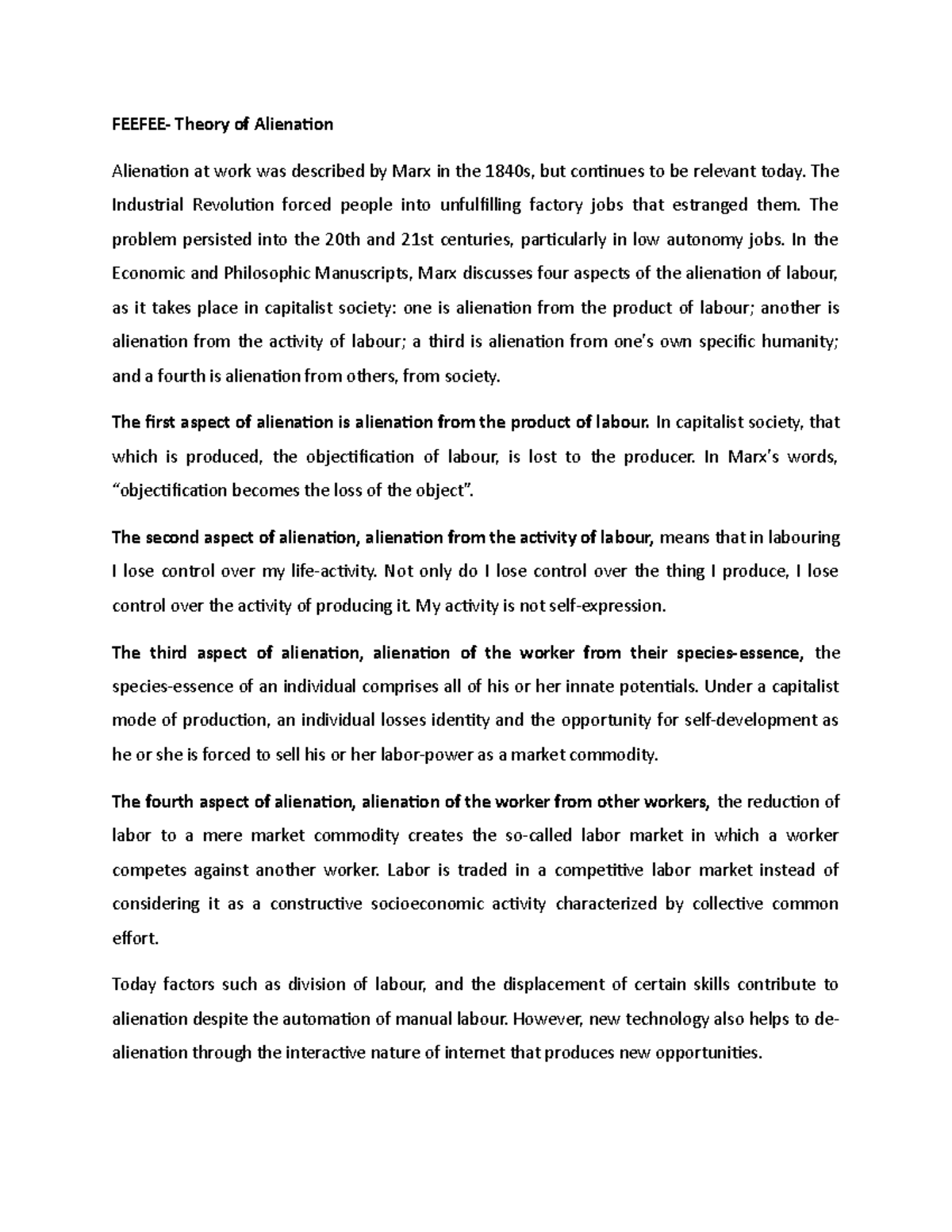 Theory of Alienation - FEEFEE- Theory of Alienation Alienation at work ...