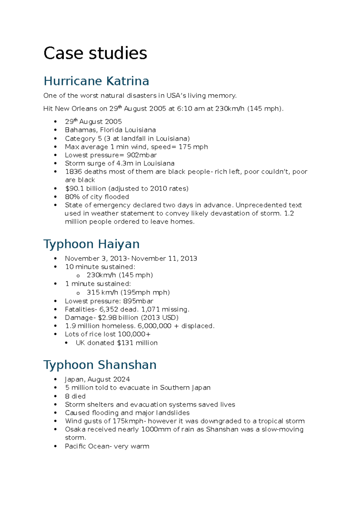 Hazards case studies - Case studies Hurricane Katrina One of the worst ...