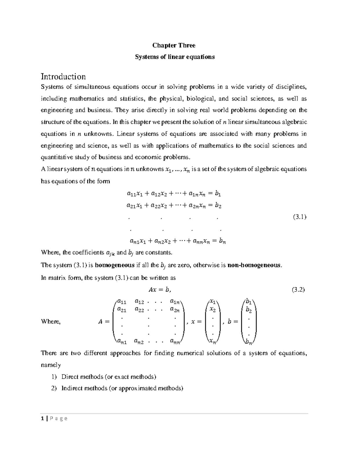 Chapter 3 - sssssssssssssssssssss - Chapter Three Systems of linear ...