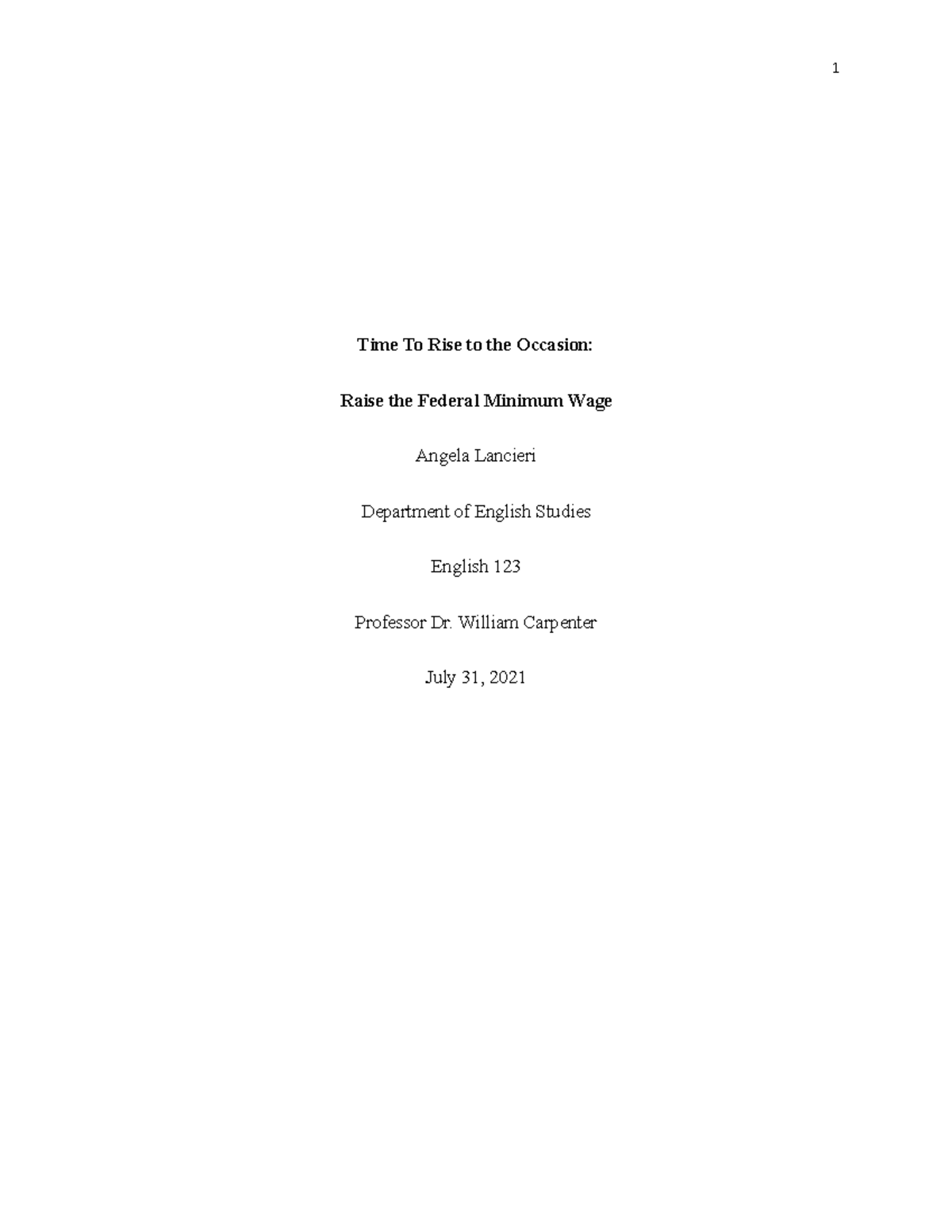 7-4 Final Essay Project - Time To Rise to the Occasion: Raise the ...