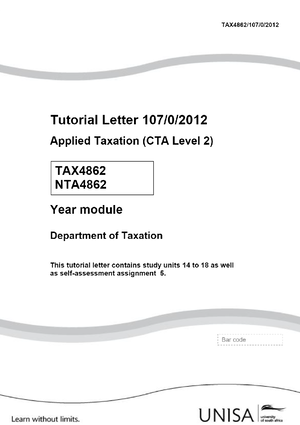 Taxnta 4862 - TL105 - Tutorial letter 105 - TAX4861/105/0/ NTA4861/105 ...
