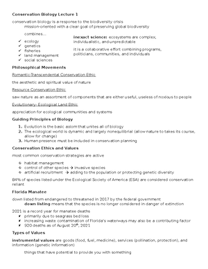 Conservation Biology Lecture 2 - Biodiversity genetic organismal ...