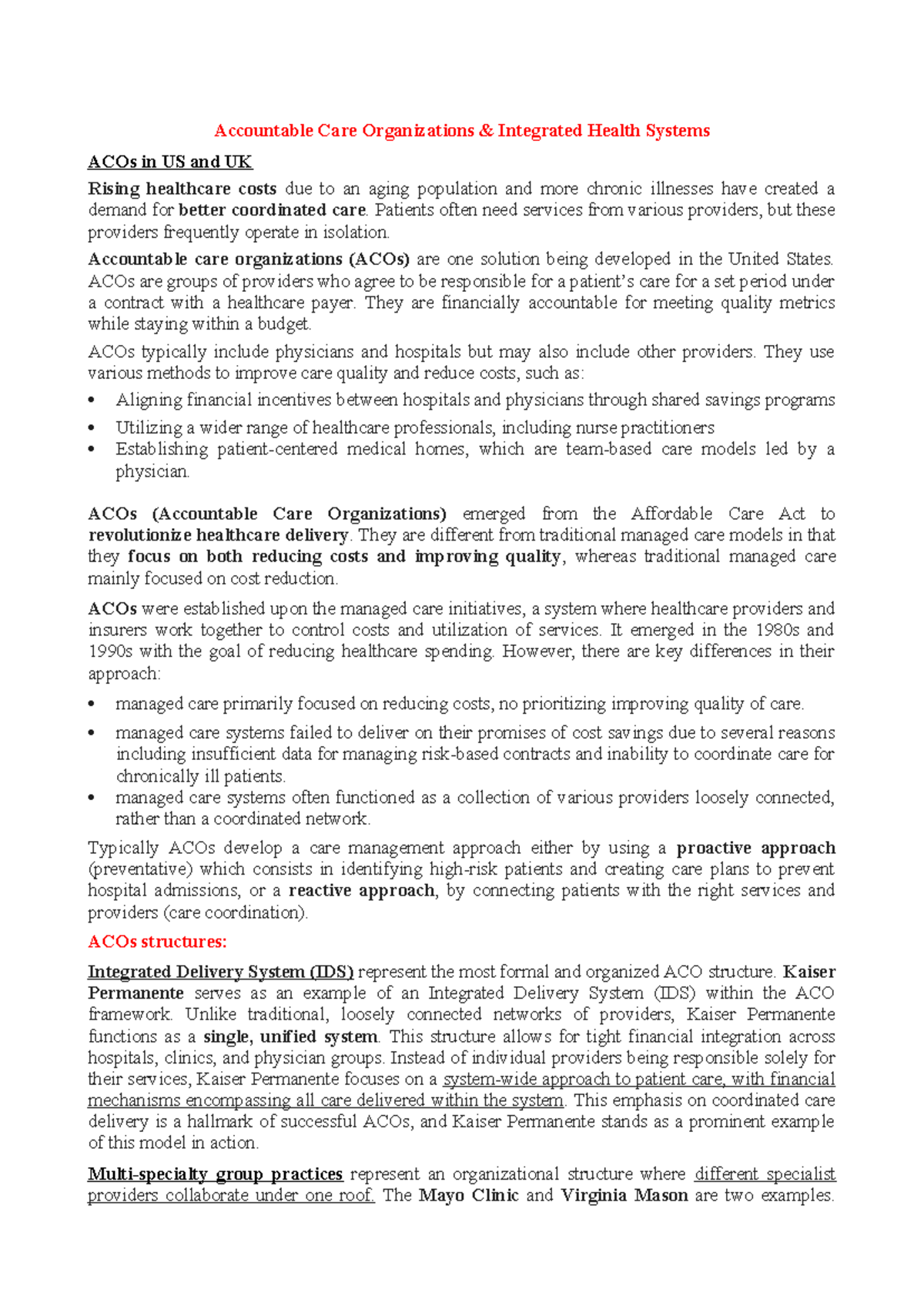 Accountable Care Organization - Patients often need services from ...