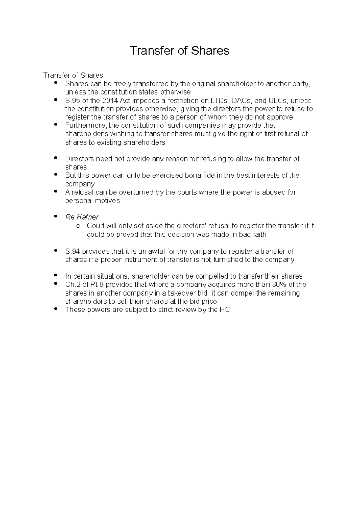 Transfer of Shares - Transfer of Shares Transfer of Shares Shares can ...