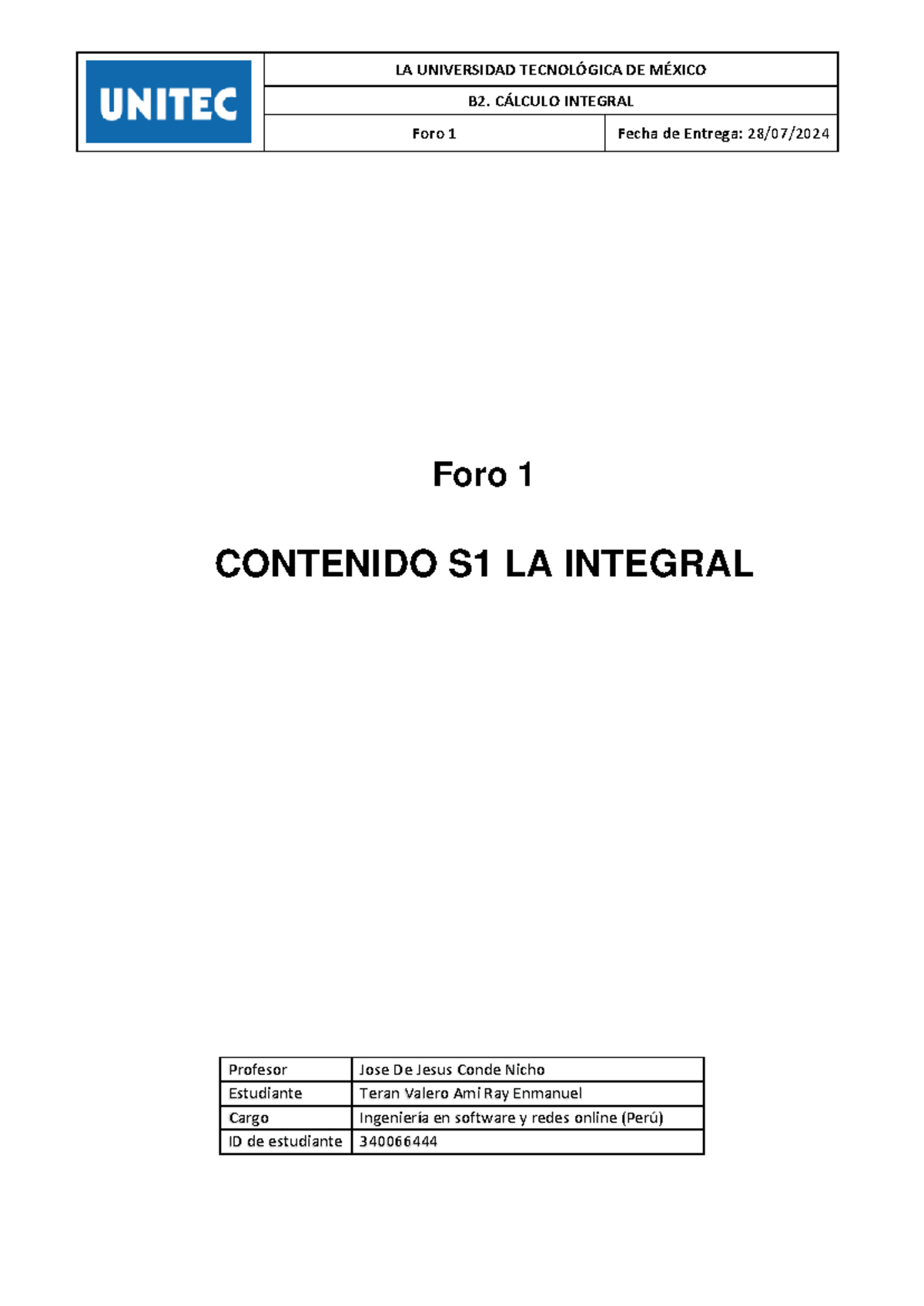 Foro1-Teran Valero Ami Ray Enmanuel - B2. CÁLCULO INTEGRAL Foro 1 Fecha ...
