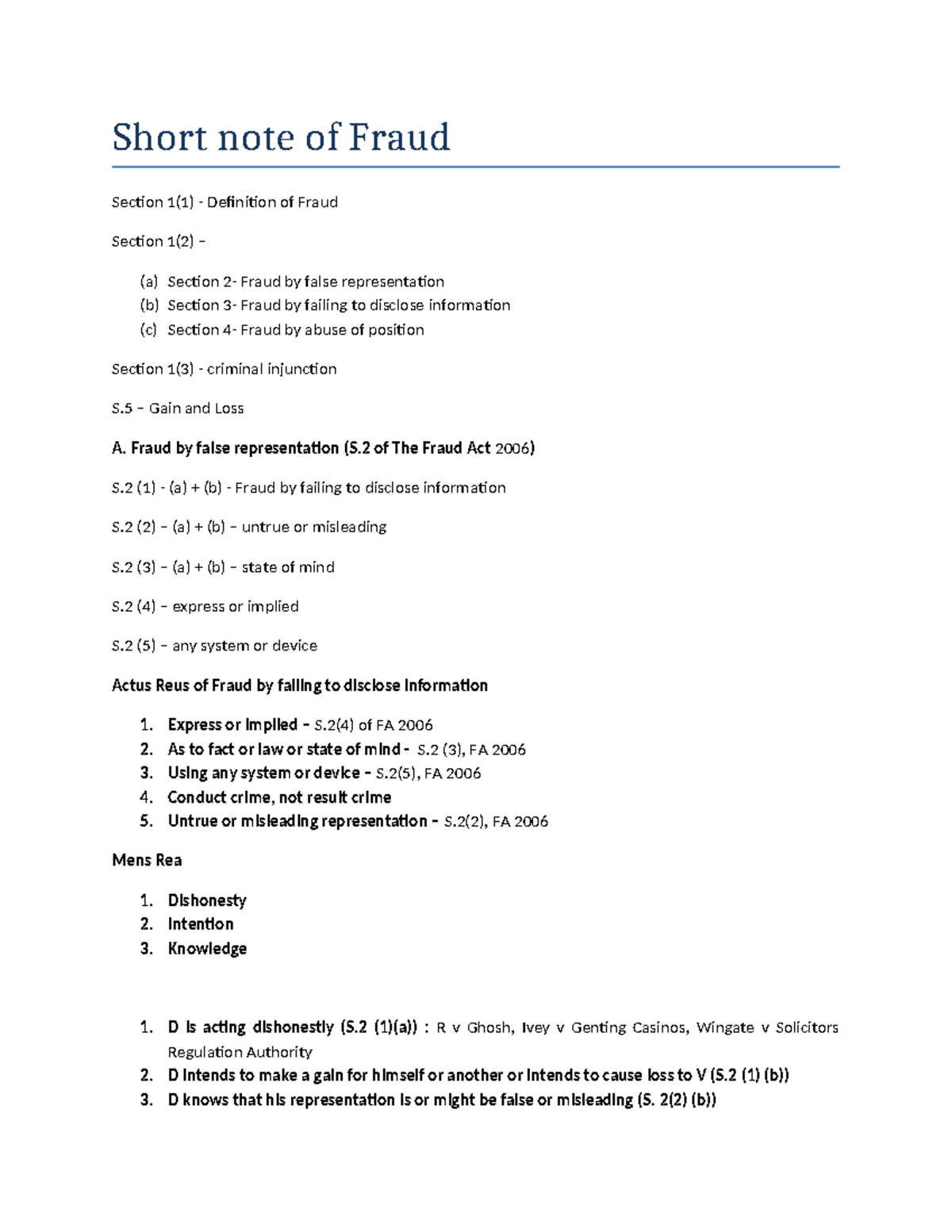Short note of Fraud - Short note of Fraud Section 1(1) - Definition of ...