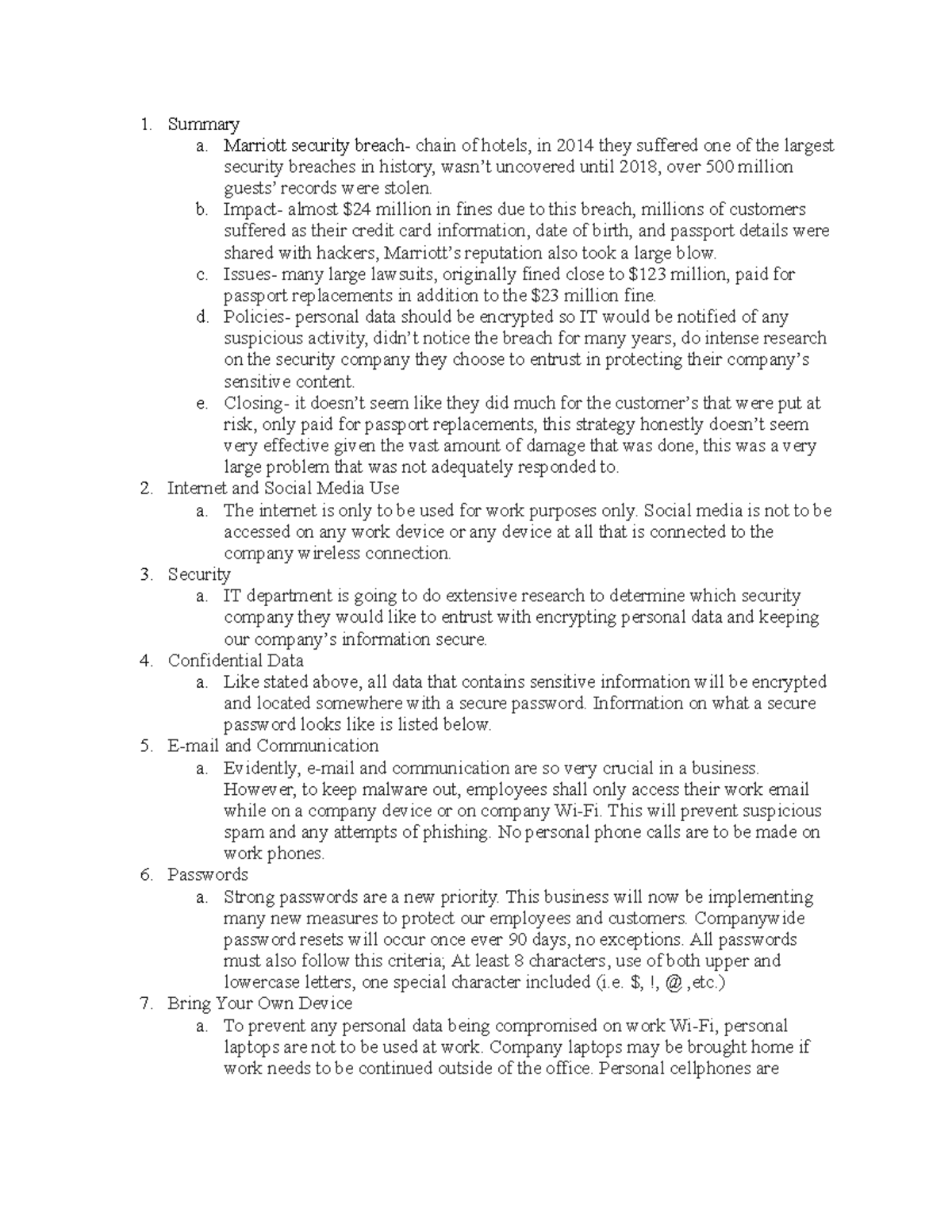 Acceptable Use Policy - Summary a. Marriott security breach- chain of ...