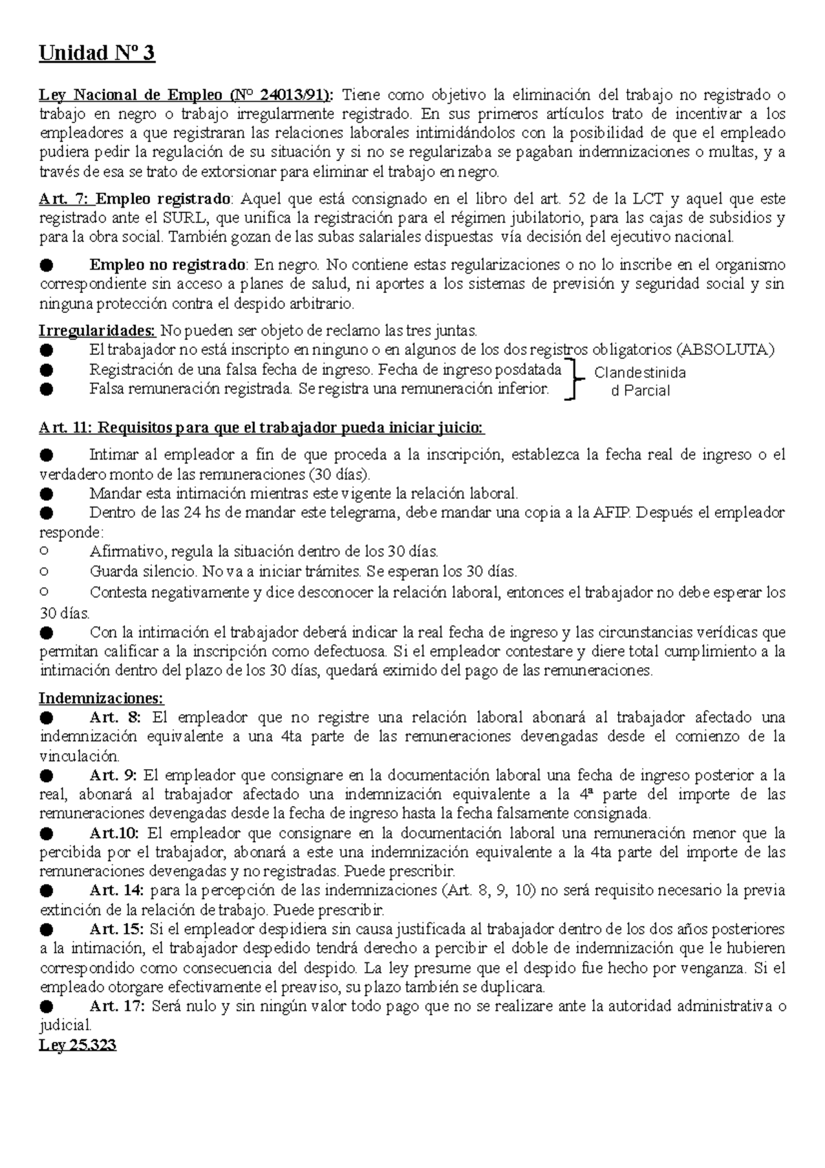 Unidad 3 Resumen Unidad Nº 3 Ley Nacional De Empleo N° 24013 91
