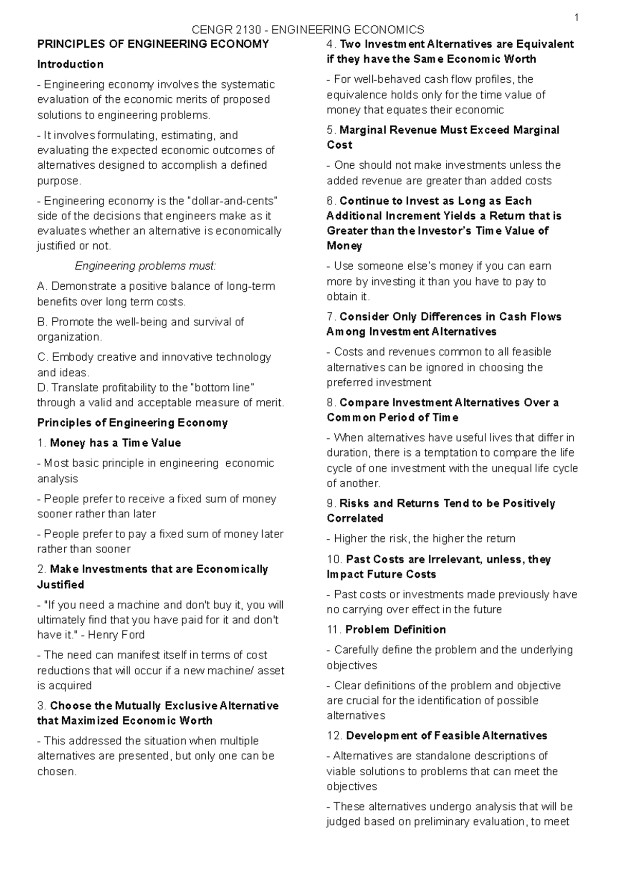 Engineering Economics Module 1 - CENGR 2130 - ENGINEERING ECONOMICS ...