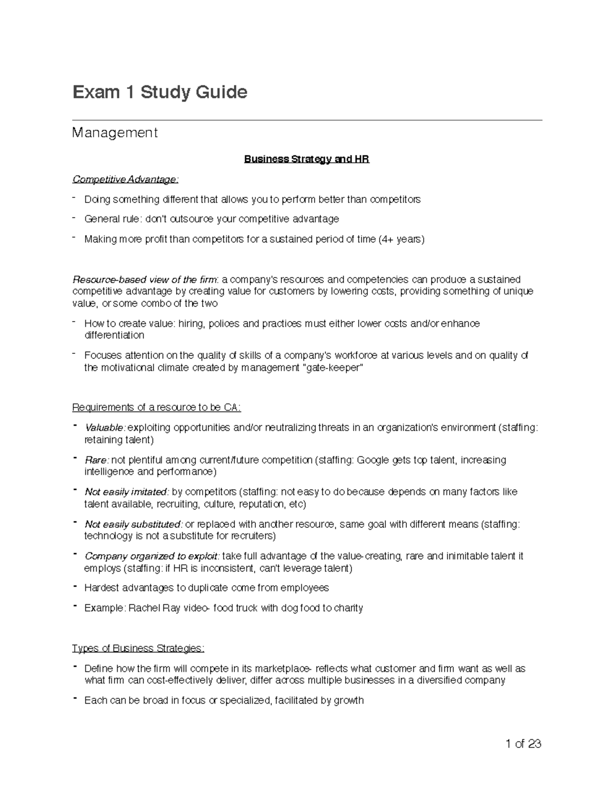 Management Mid Term Study Guide - Exam 1 Study Guide Management ...