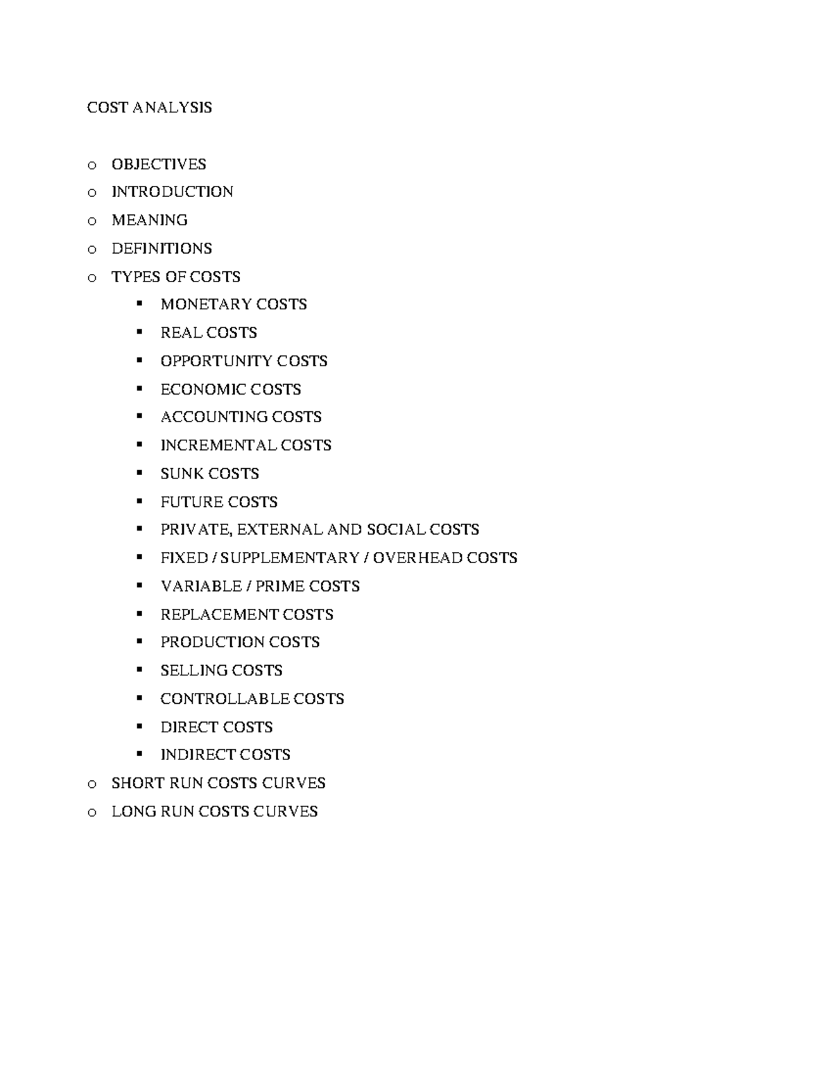 COST Analysis - Cost anylisis has every cost. - COST ANALYSIS o ...