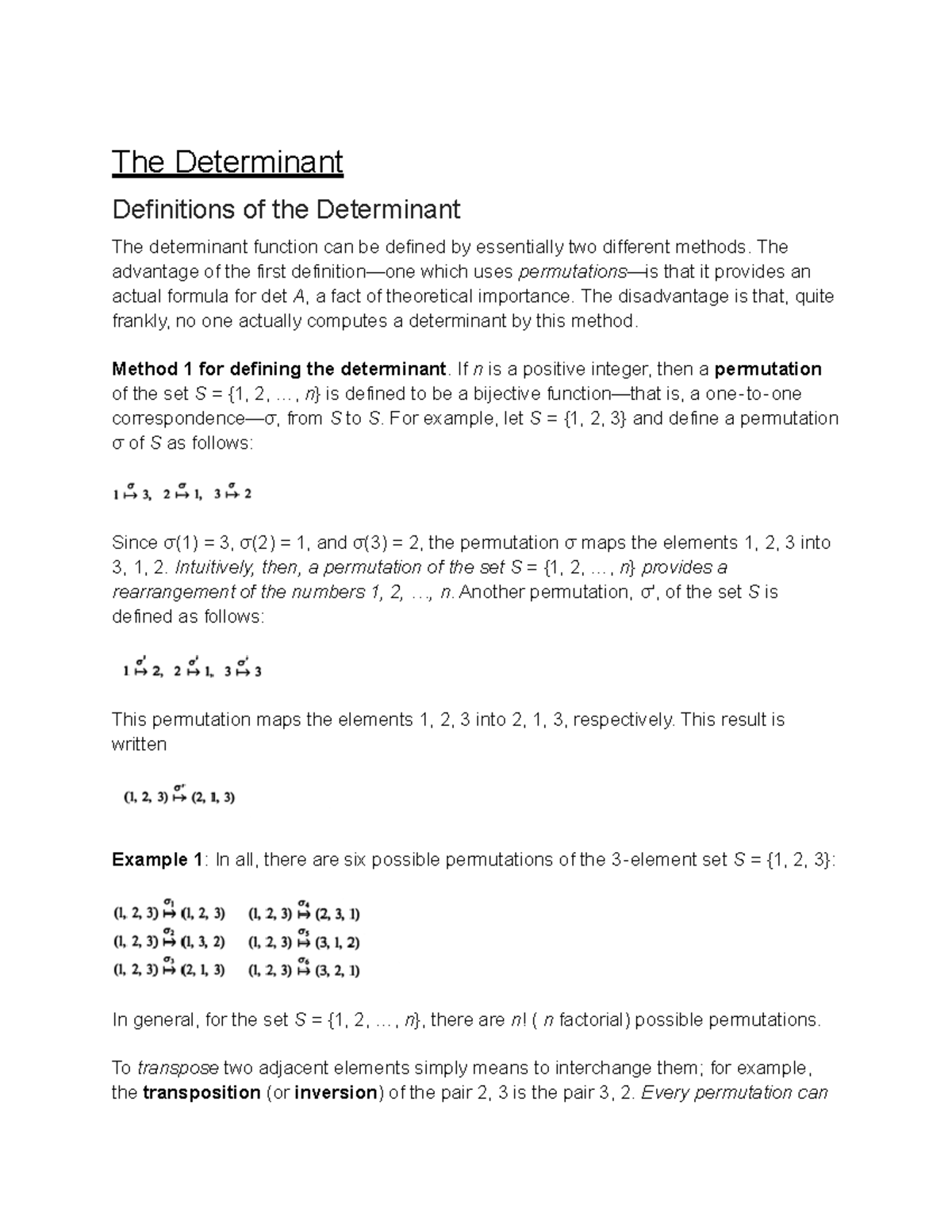 Math 2700 Determinant and Crammers Rule - The Determinant Definitions ...