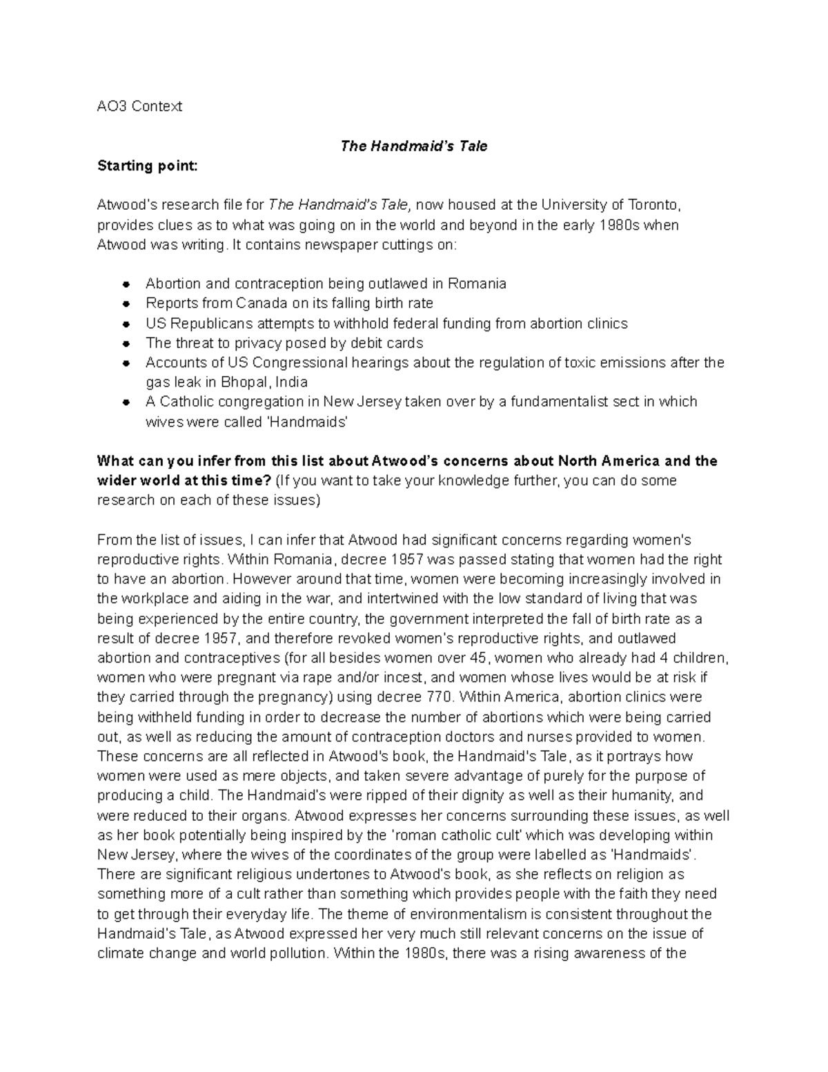 AO3 Context - the Handmaid's Tale - AO3 Context The Handmaid’s Tale ...